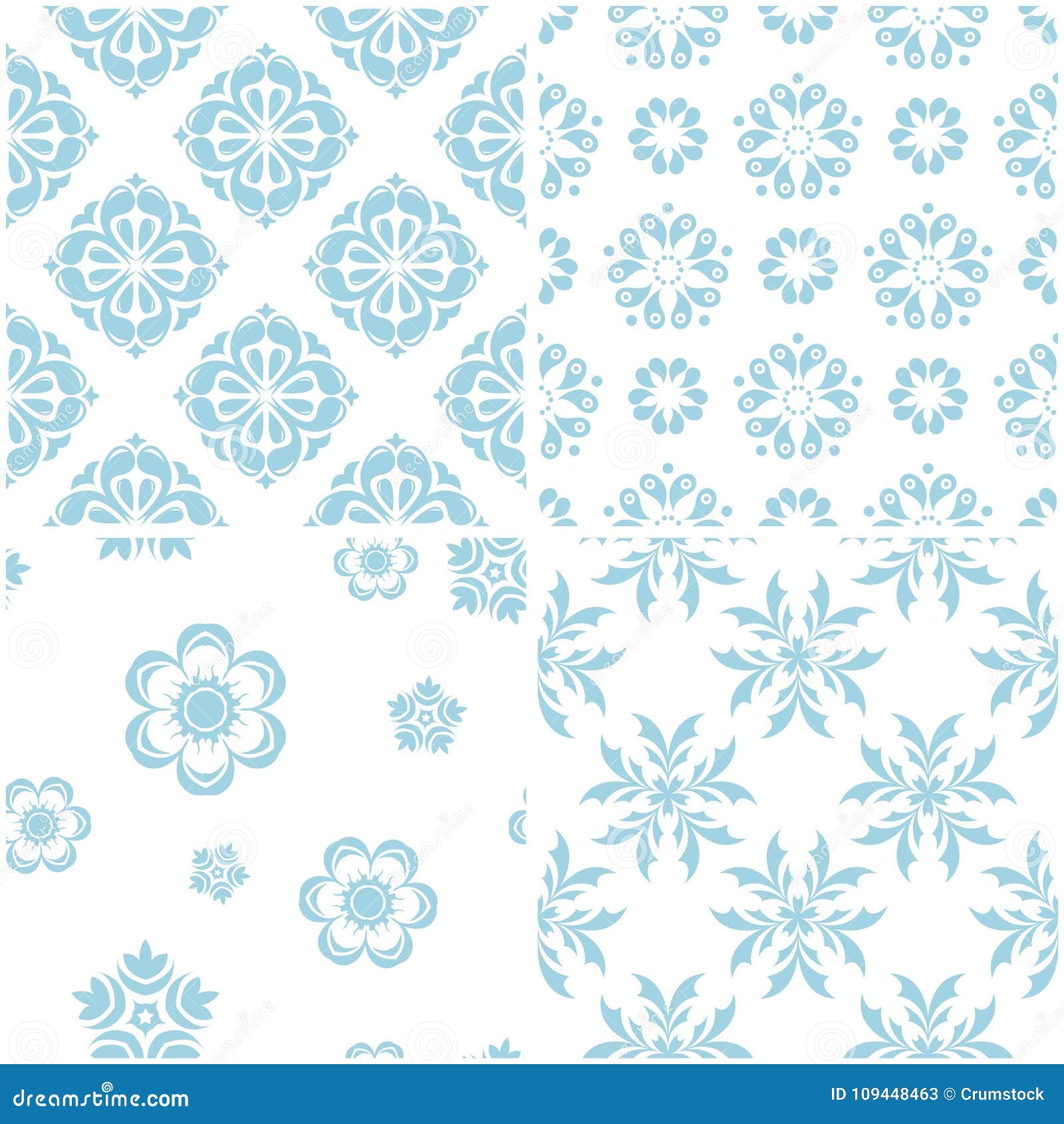 Floral Patterns. Set of Light Blue Elements on White Stock Vector ...