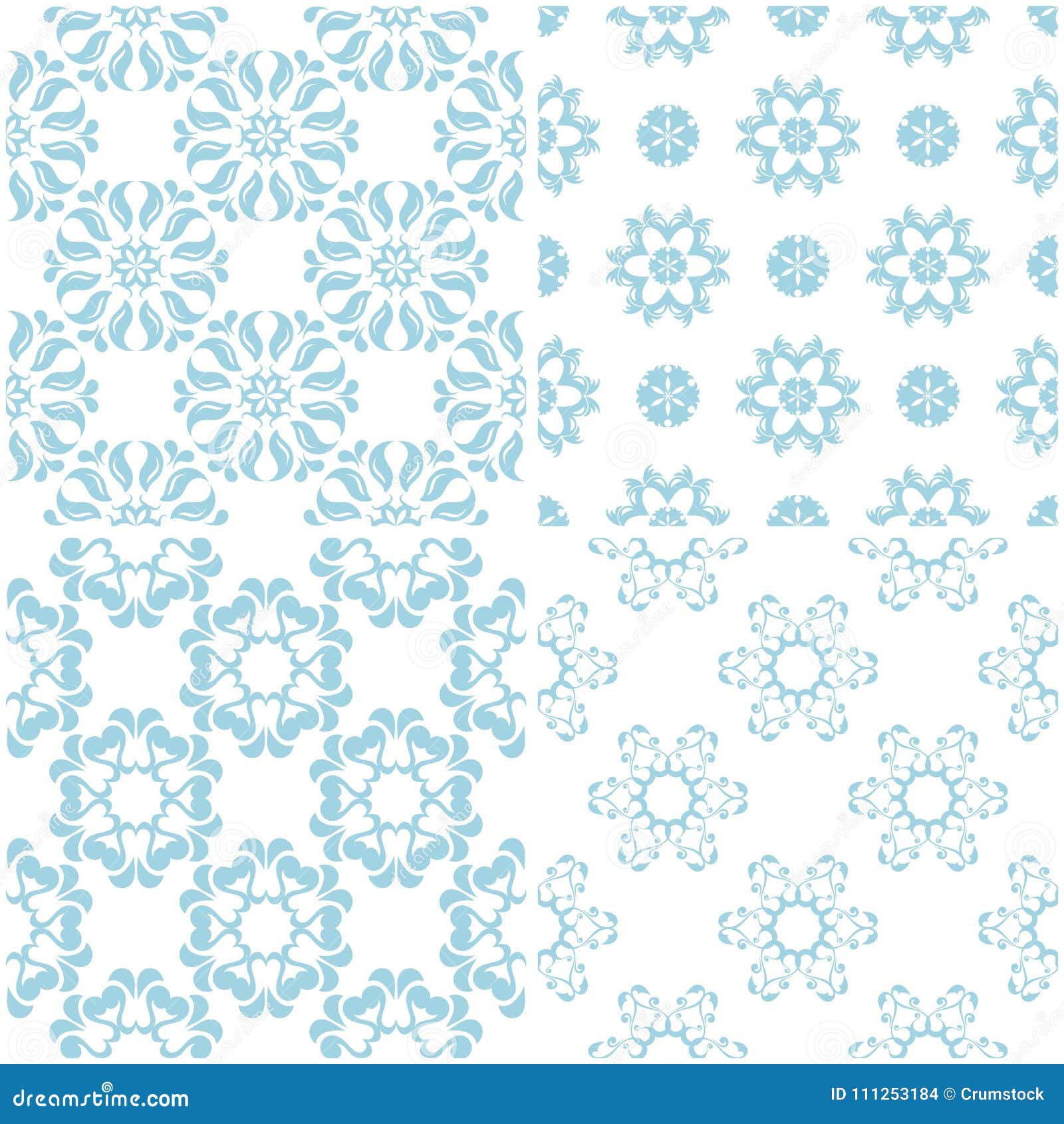 Floral Patterns. Set of Light Blue Elements on White Stock Vector ...