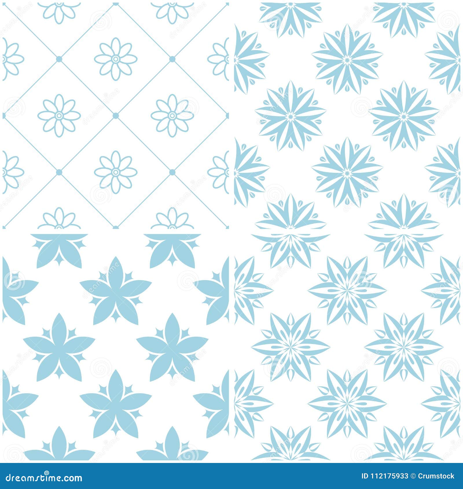 Floral Patterns. Set of Light Blue Elements on White Stock Vector ...