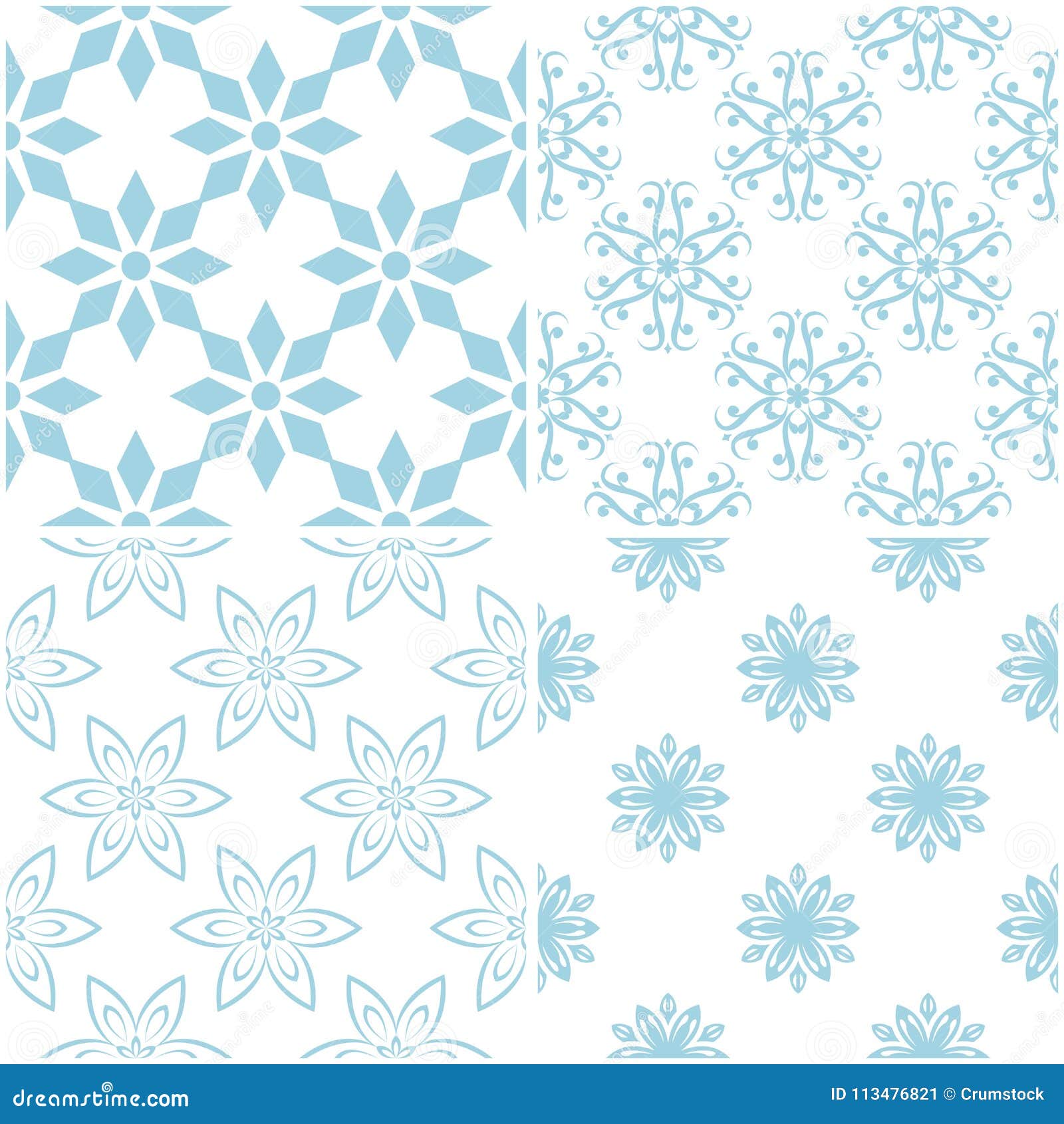 Floral Patterns. Set of Light Blue Elements on White Stock Vector ...