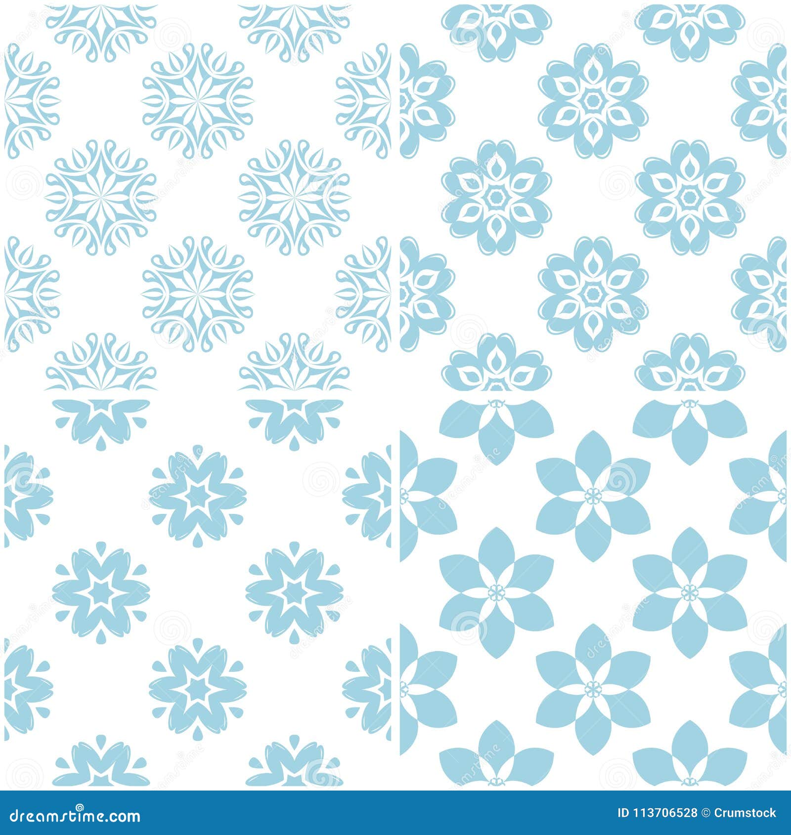 Floral Patterns. Set of Light Blue Elements on White Stock Vector ...