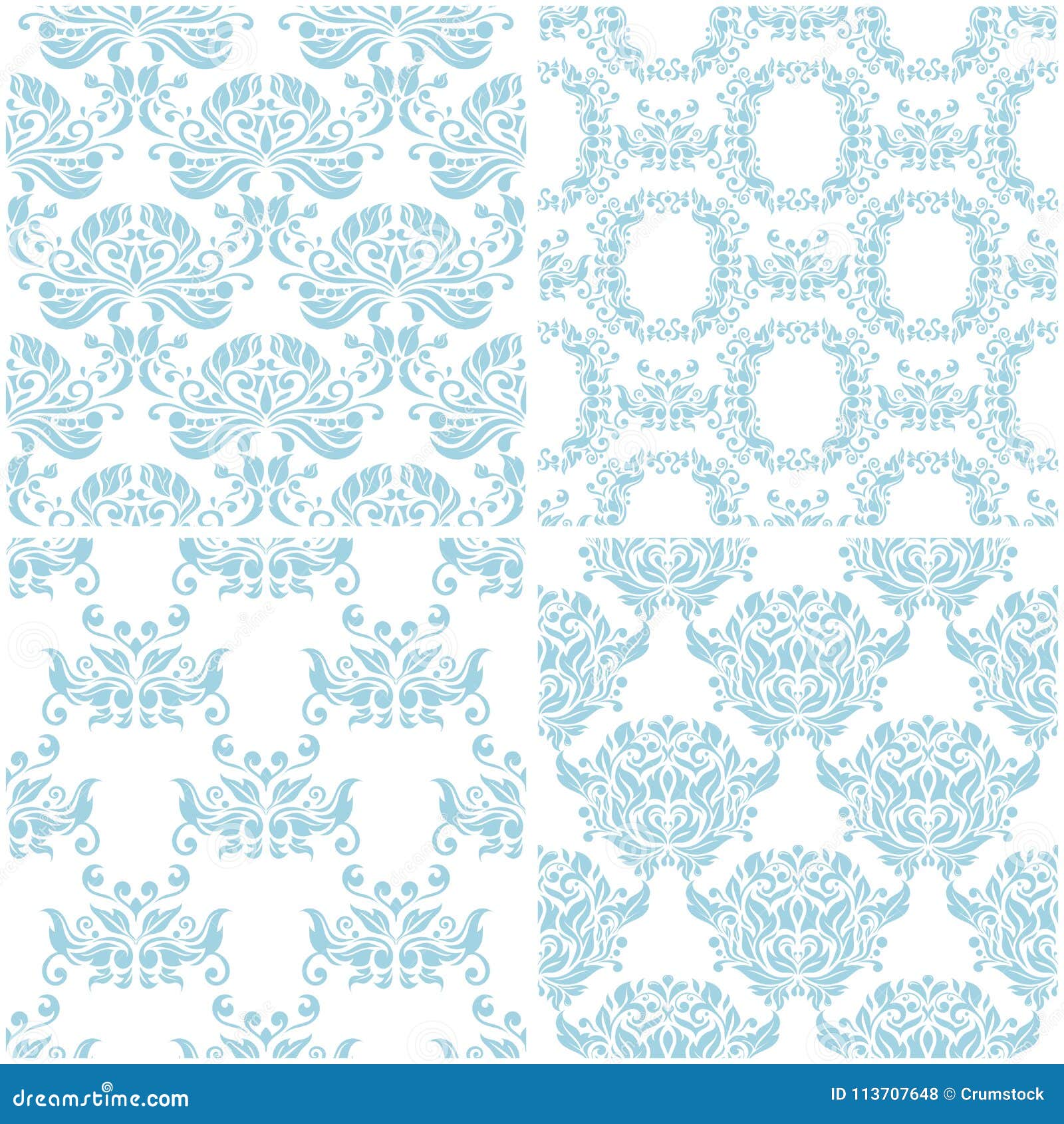 Floral Patterns. Set of Light Blue Elements on White Stock Vector ...