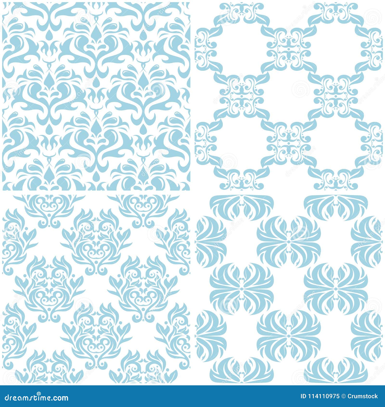 Floral Patterns. Set of Light Blue Elements on White Stock Vector ...