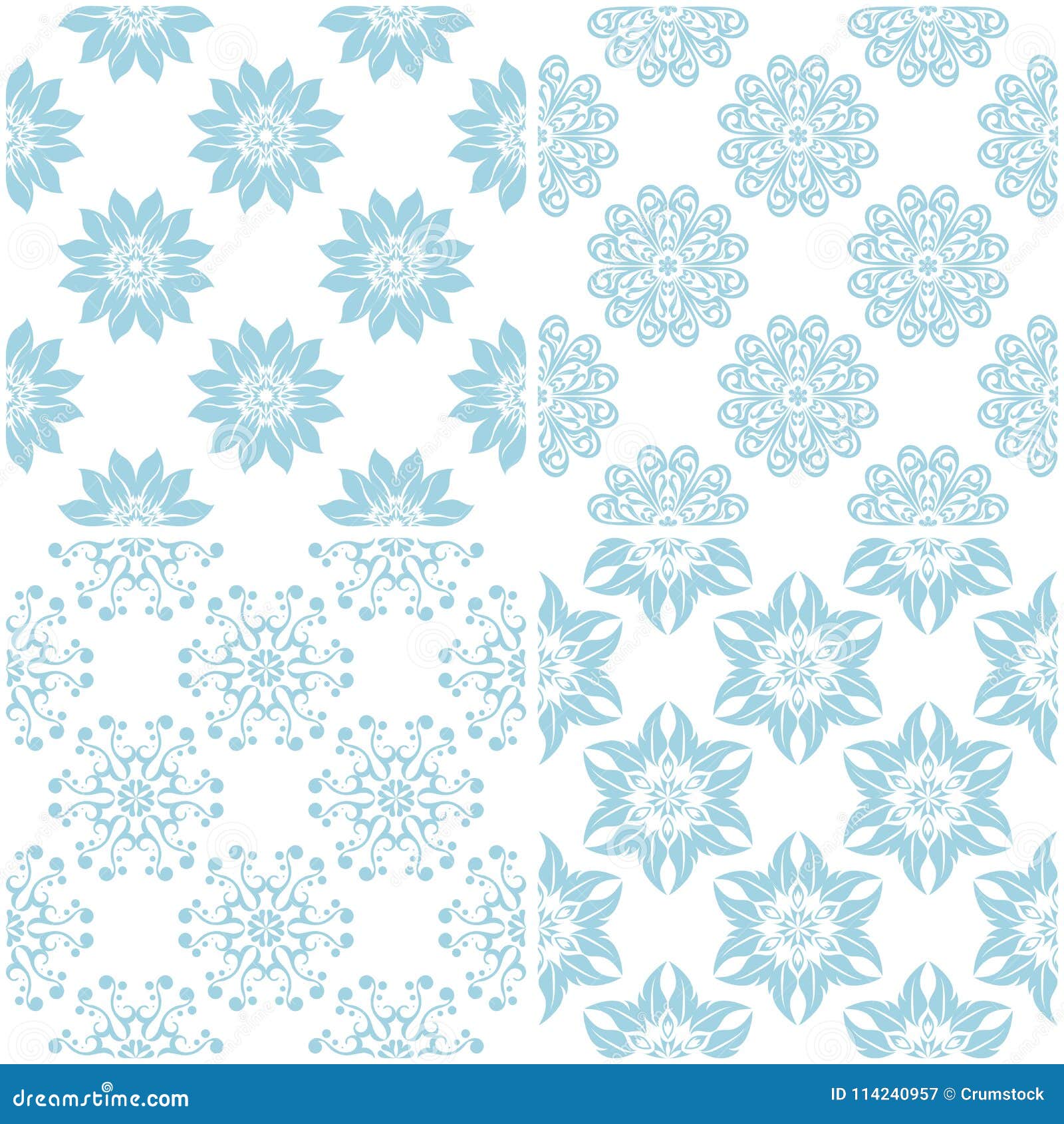 Floral Patterns. Set of Light Blue Elements on White Stock Vector ...
