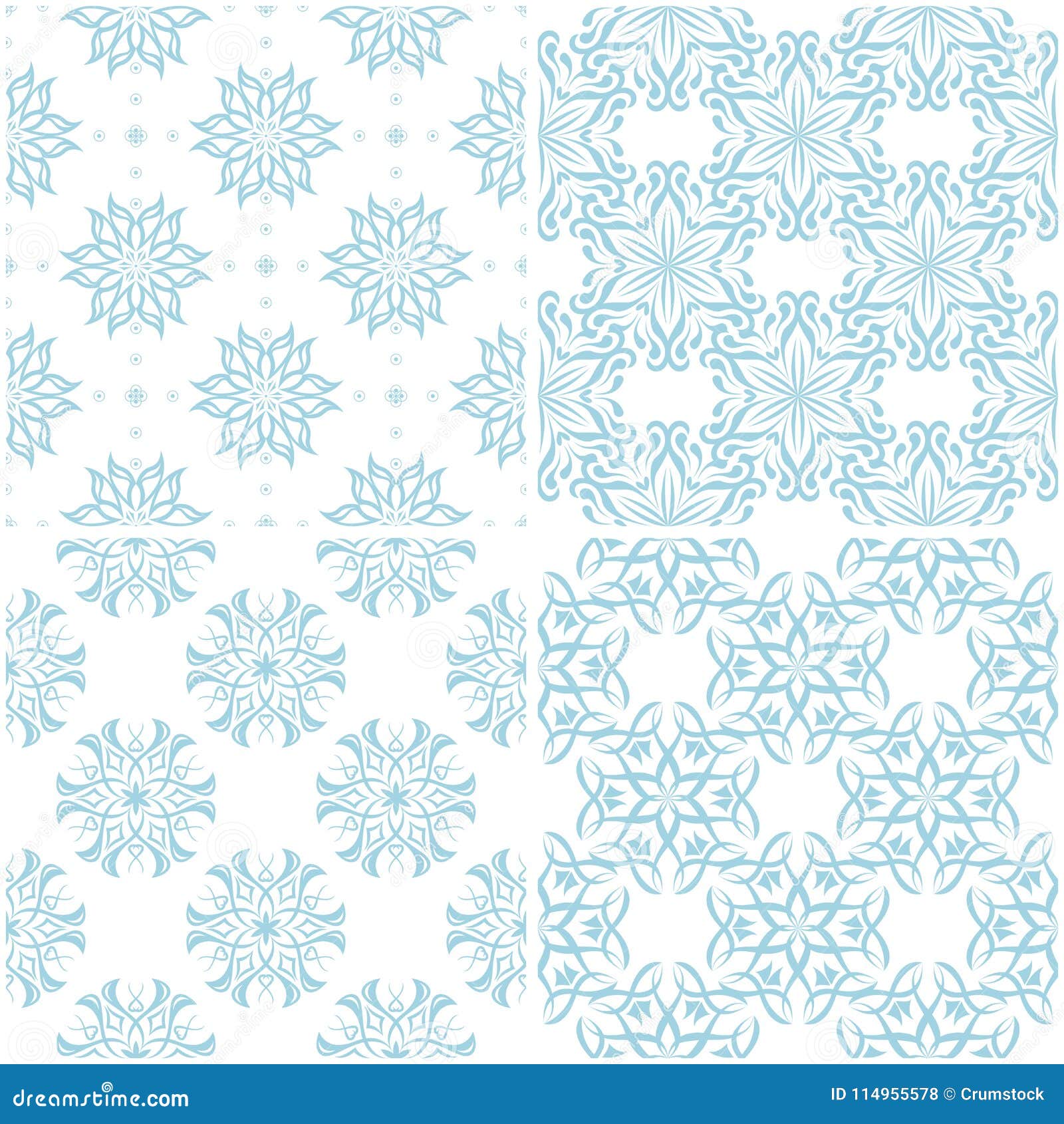Floral Patterns. Set of Light Blue Elements on White Stock Vector ...