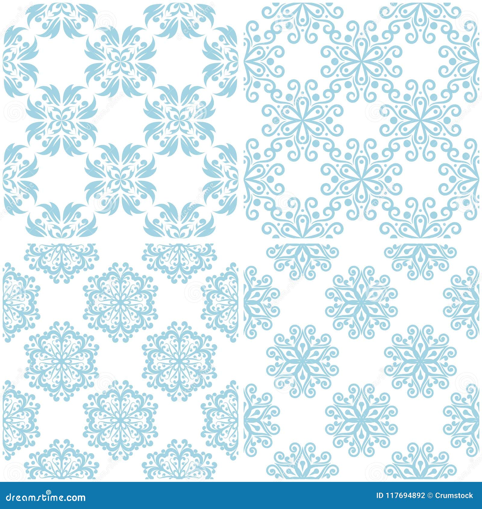 Floral Patterns. Set of Light Blue Elements on White Stock Vector ...