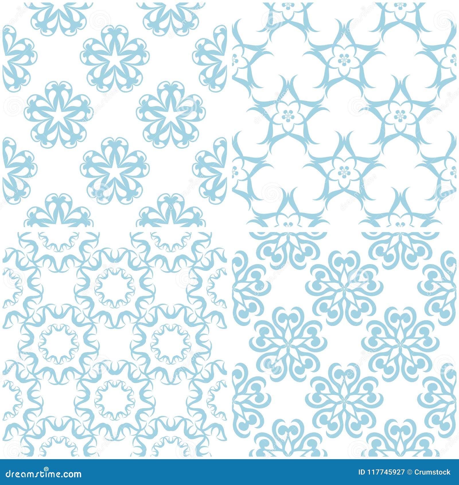 Floral Patterns. Set of Light Blue Elements on White Stock Vector ...