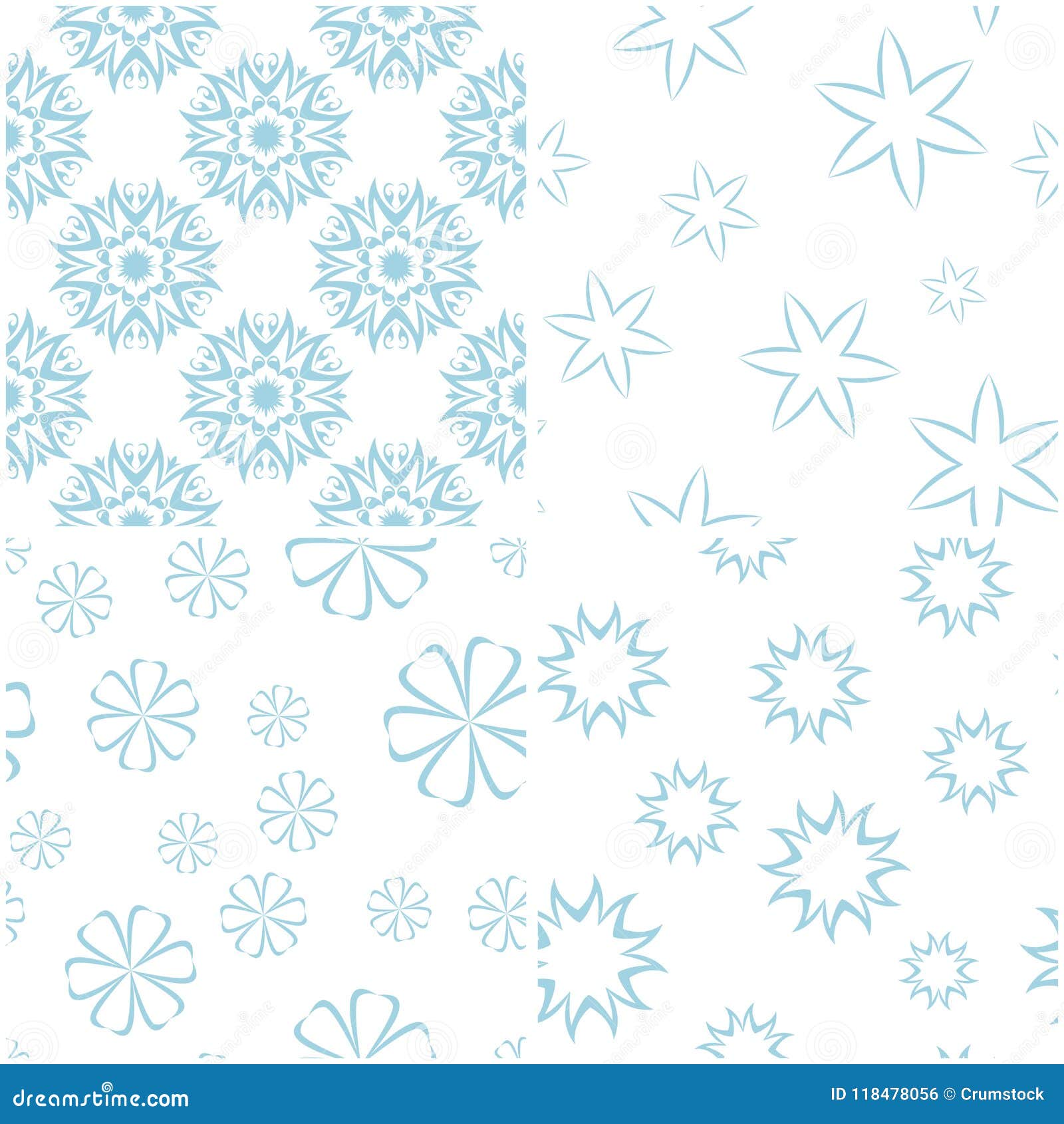 Floral Patterns. Set of Light Blue Elements on White Stock Vector ...
