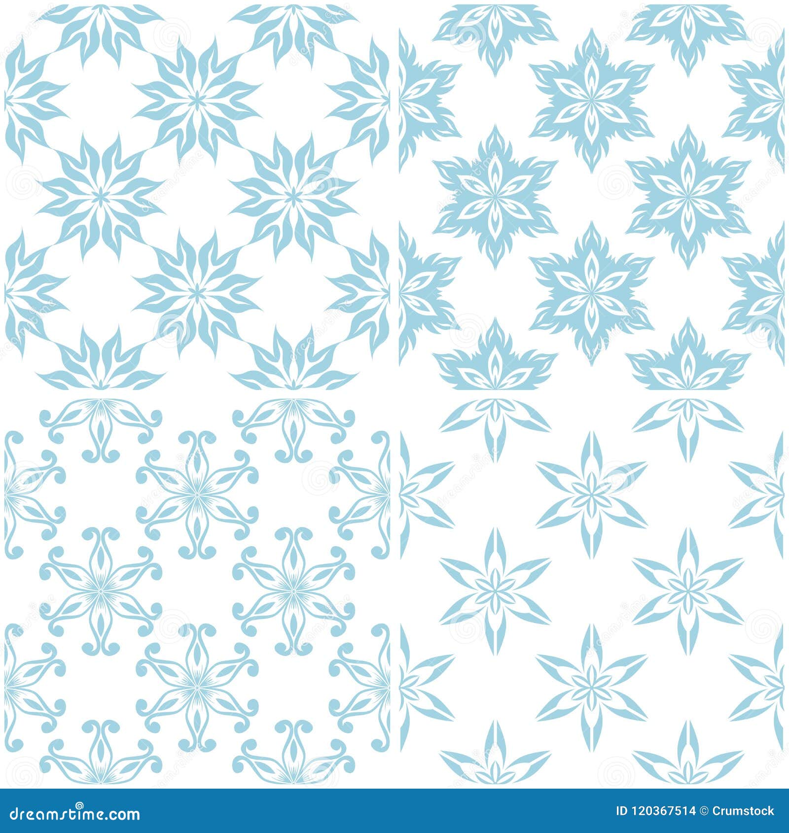 Floral Patterns. Set of Light Blue Elements on White Stock Vector ...