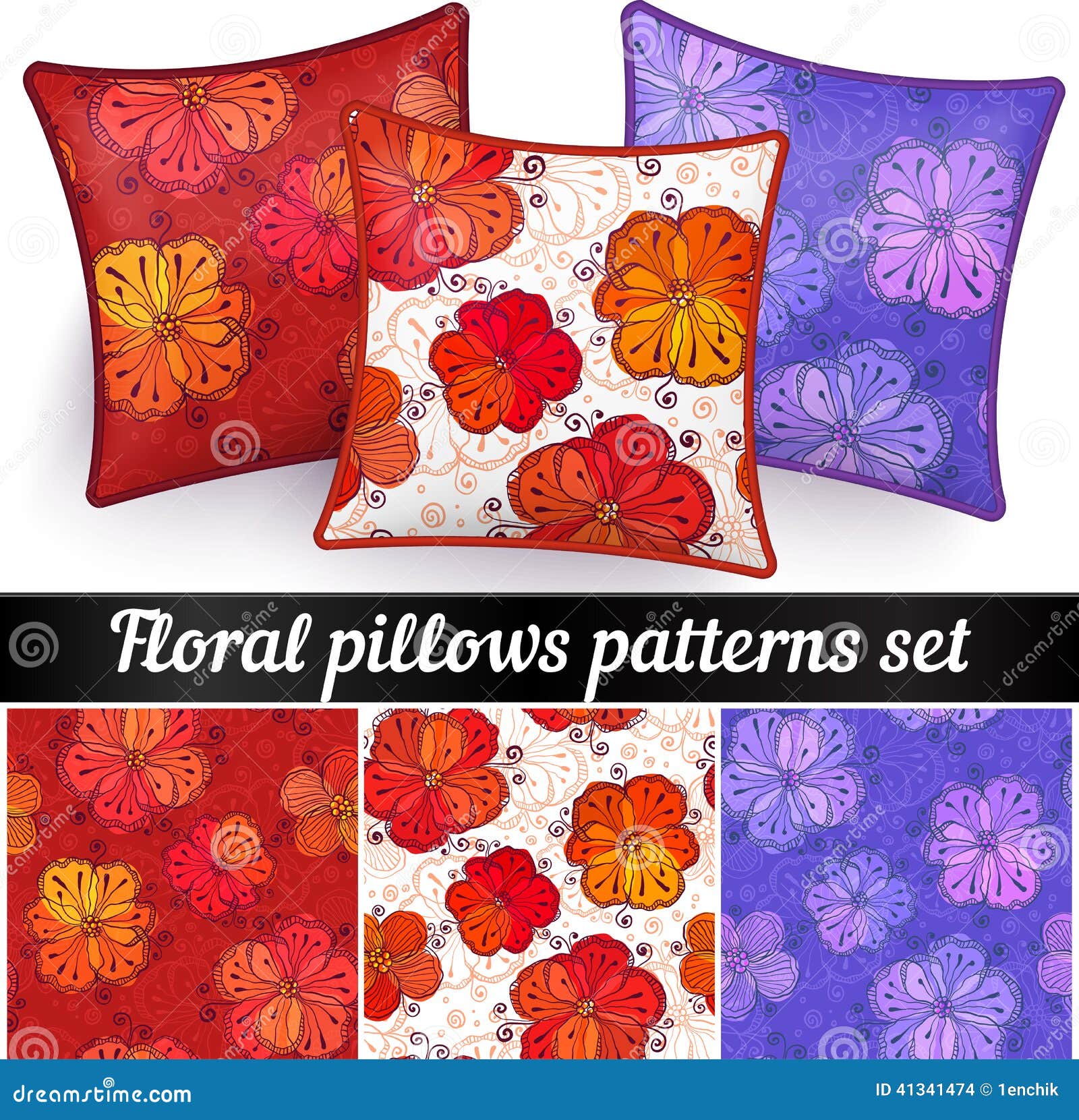Floral Pillows Vector Seamless Patterns Set Stock Vector - Illustration ...