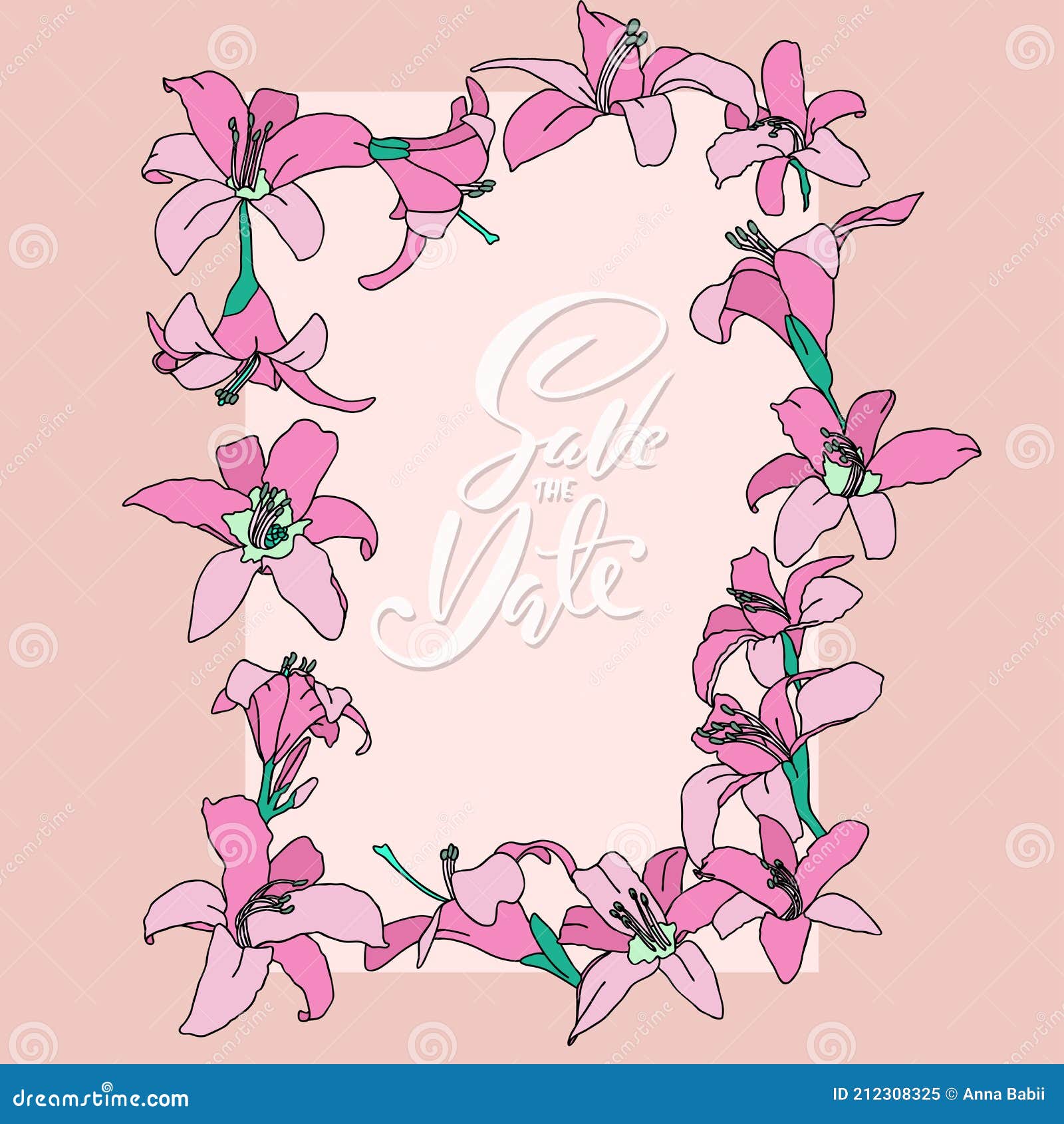 Floral Pink Lily Flowers Frame. Vector Illustration. Stock Vector ...