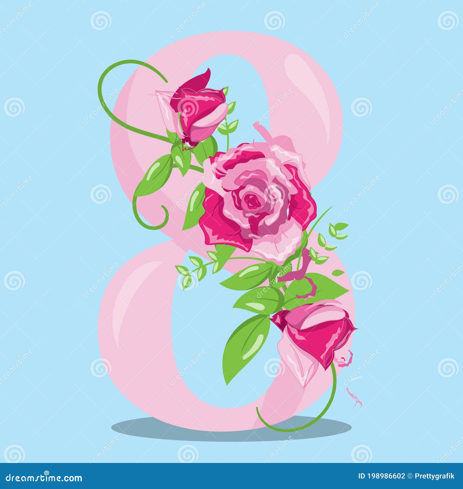 Floral pink number 08 stock vector. Illustration of number - 198986602