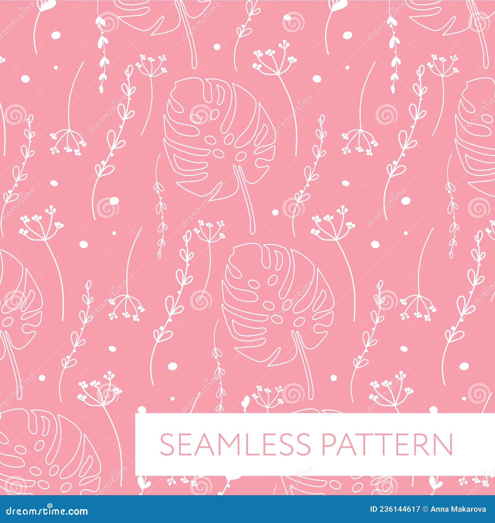Floral Pink Pattern with Line Arts Vector Illustration. Stock Vector ...