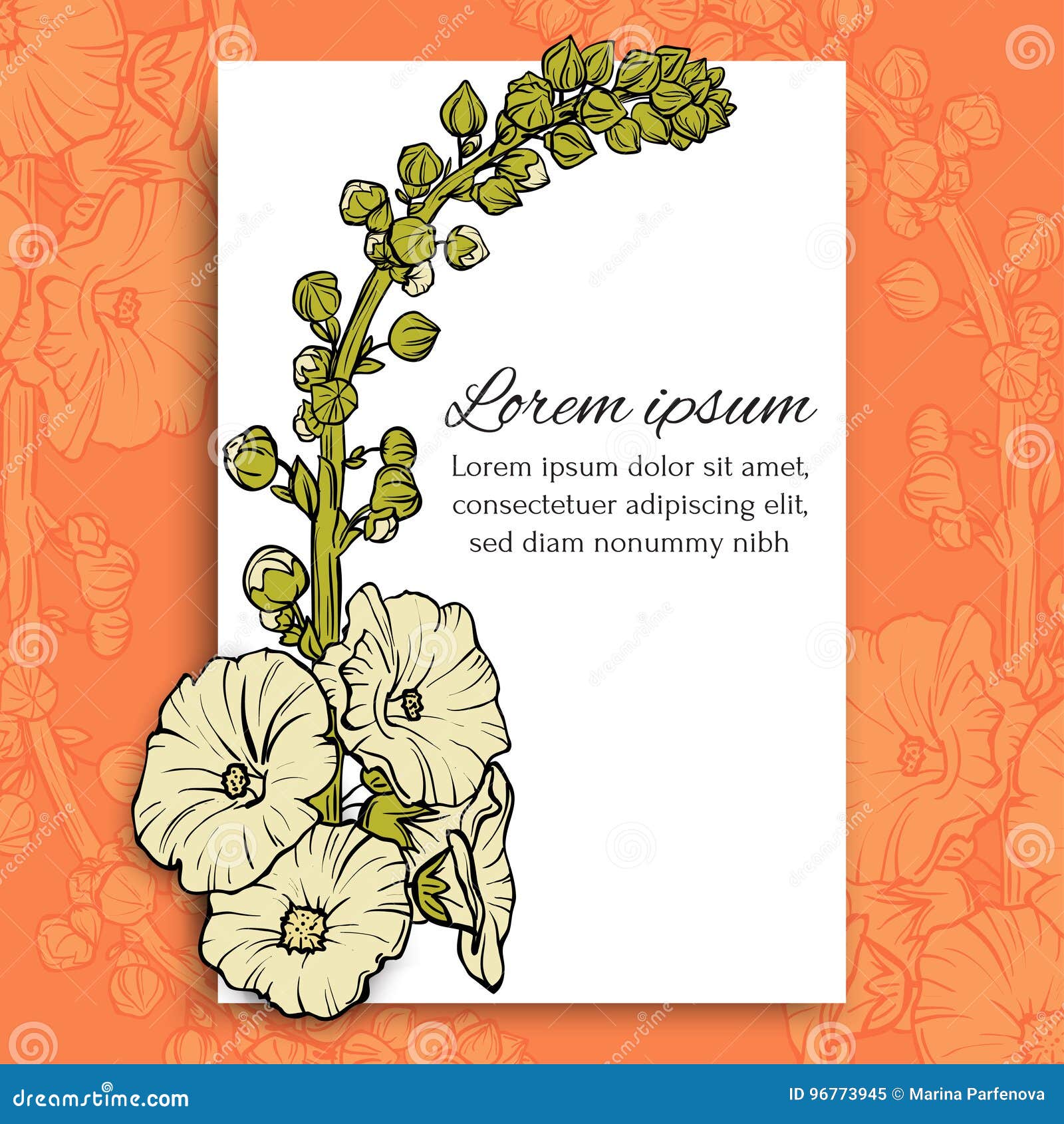 Floral Postcard Vector Template on Orange Background Stock Vector ...