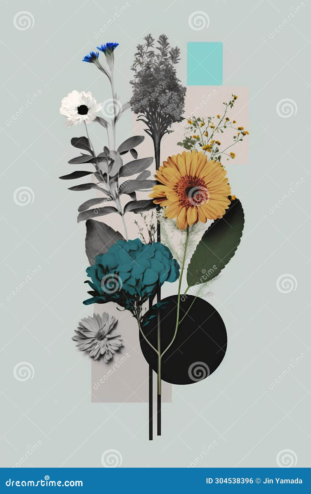Floral Poster with Wildflowers, Hand Drawn Illustration in Vector ...