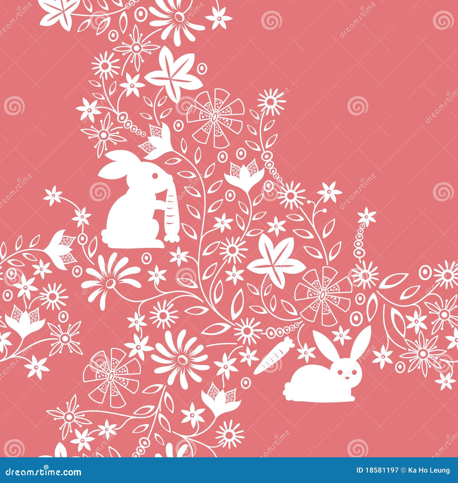 Floral and Rabbit Pattern stock illustration. Illustration of bunny ...