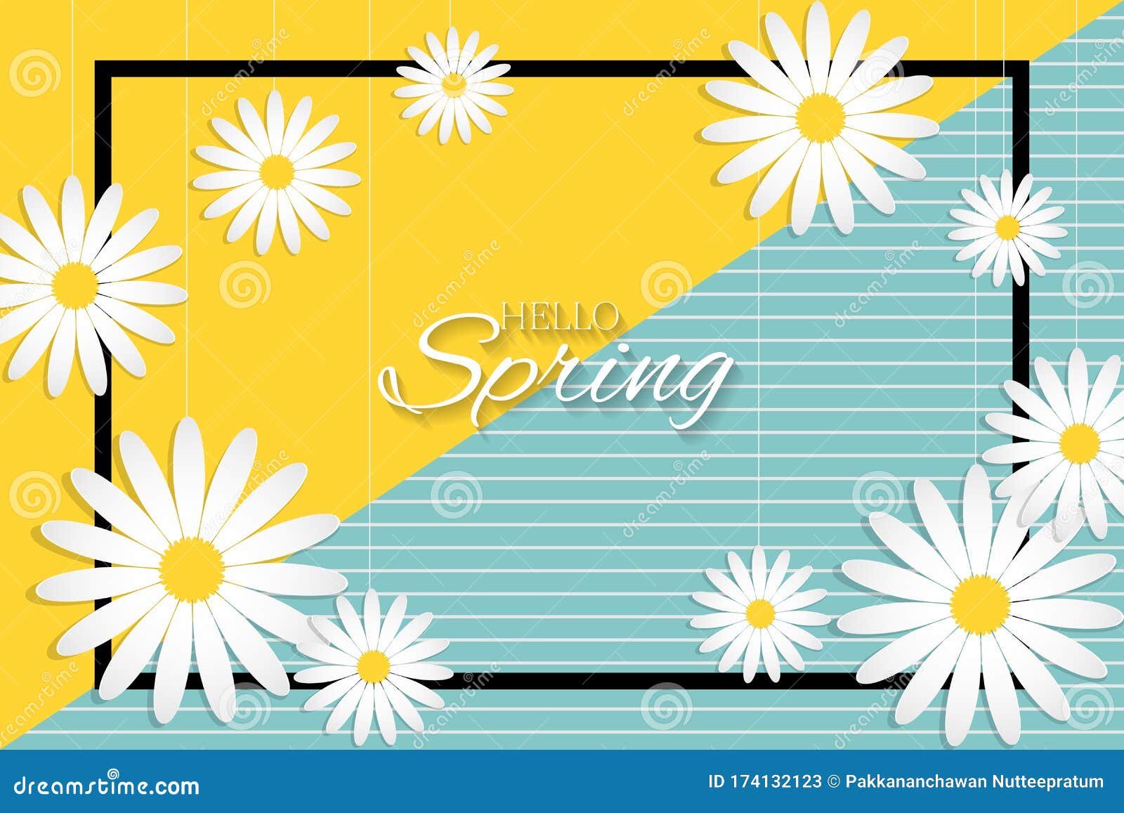 Floral Rectangle Frame of Spring Frame with White Flowers and Hello ...