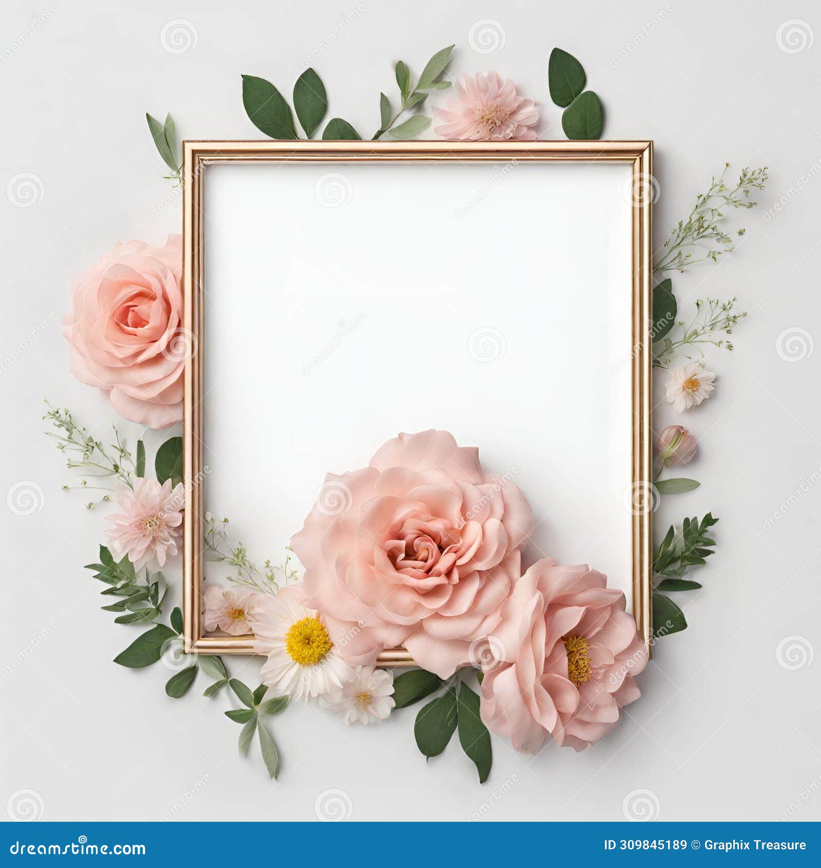 Floral Rectangle Frame on White Background Generative AI. Stock ...