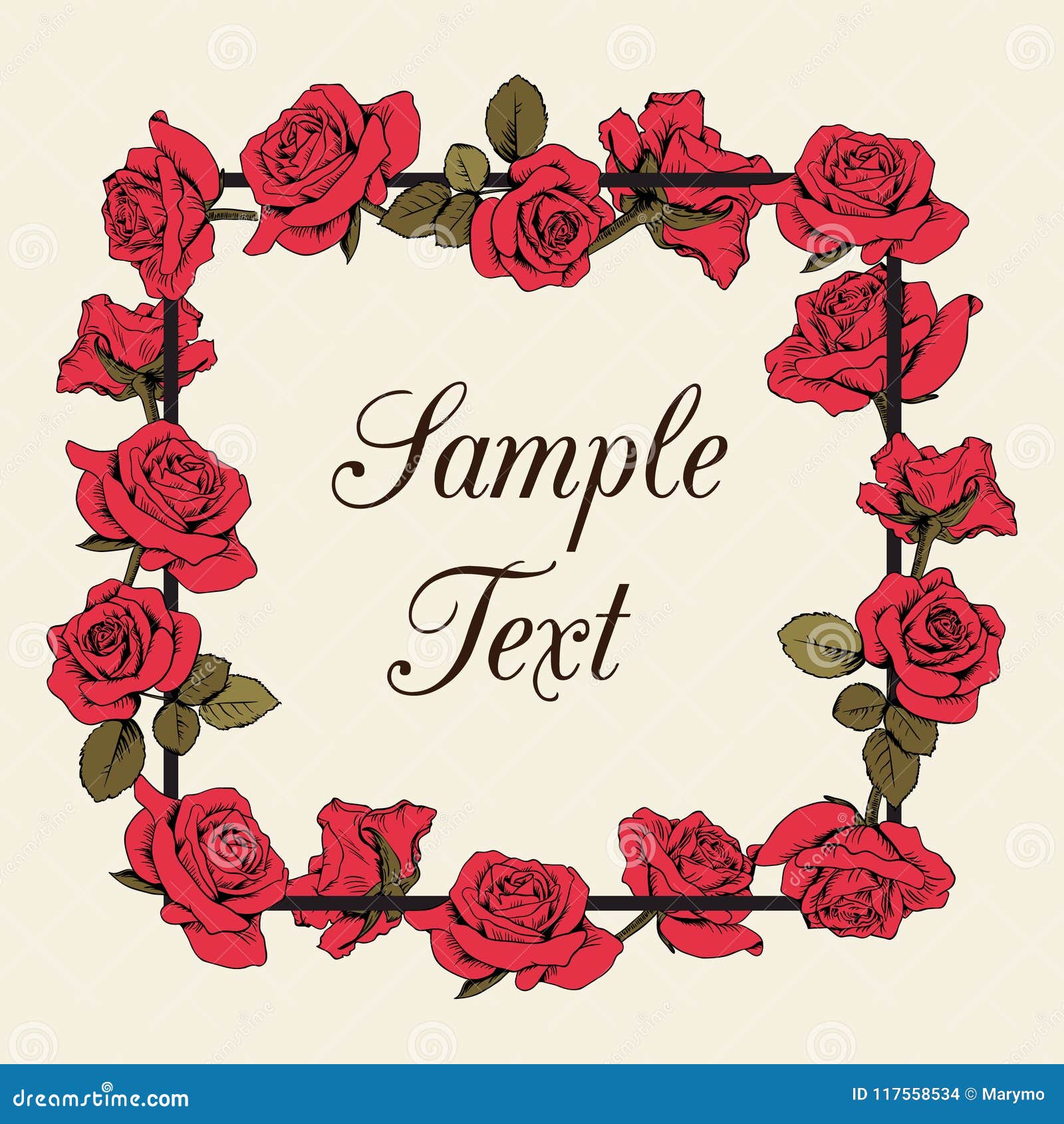Floral Red Roses Frame with Sample Text on Beige Background. Stock ...