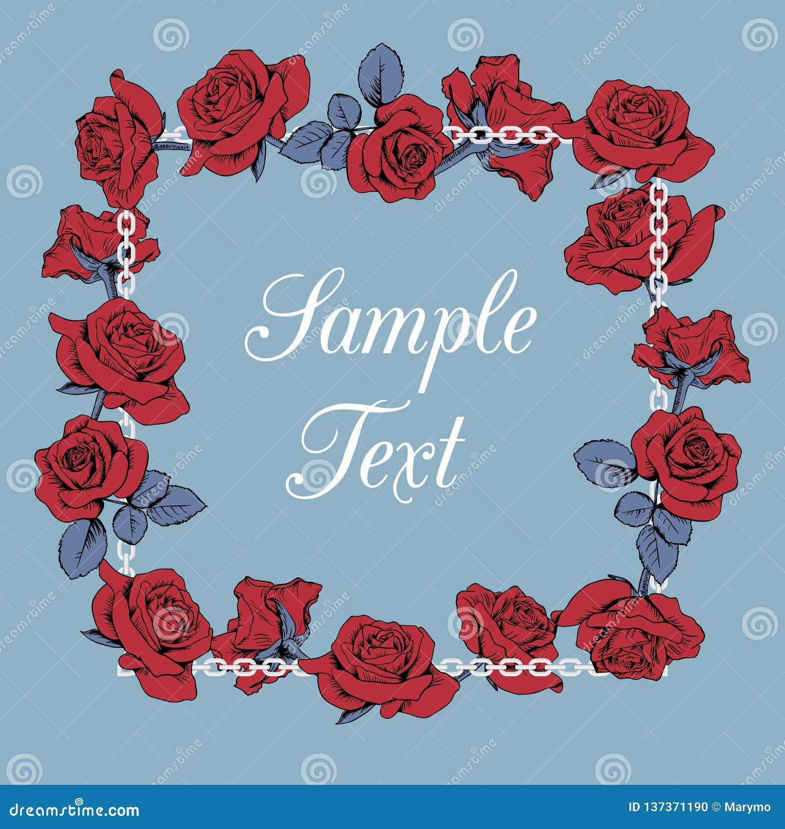 Floral Red Roses Frame with Sample Text on Blue Background. Stock ...