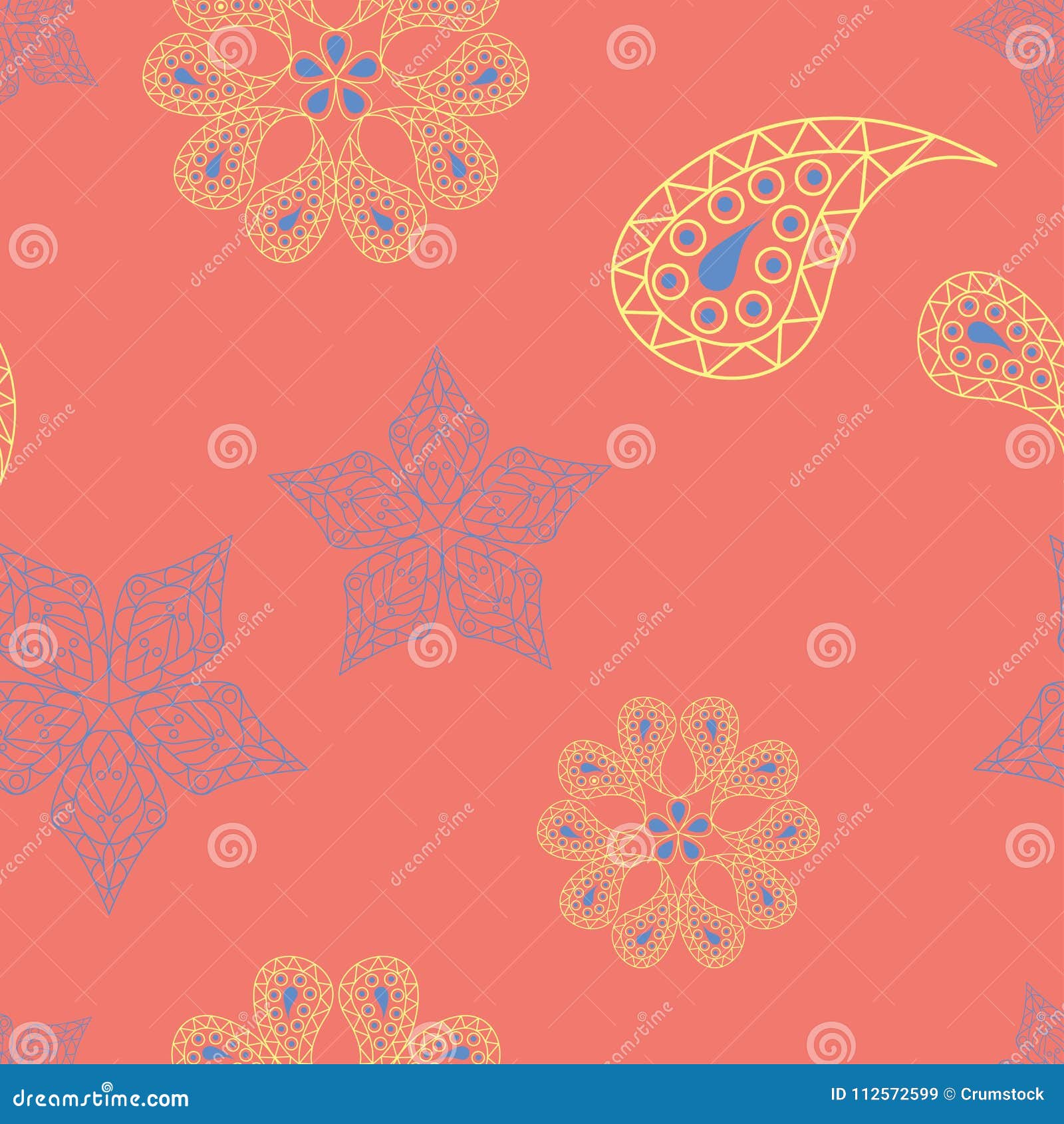 Floral Red Seamless Pattern. Bright Colored Background with Yellow and ...