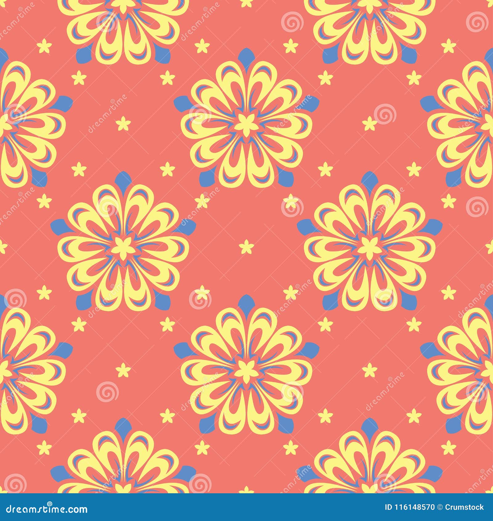 Floral Red Seamless Pattern. Bright Colored Background with Yellow and ...