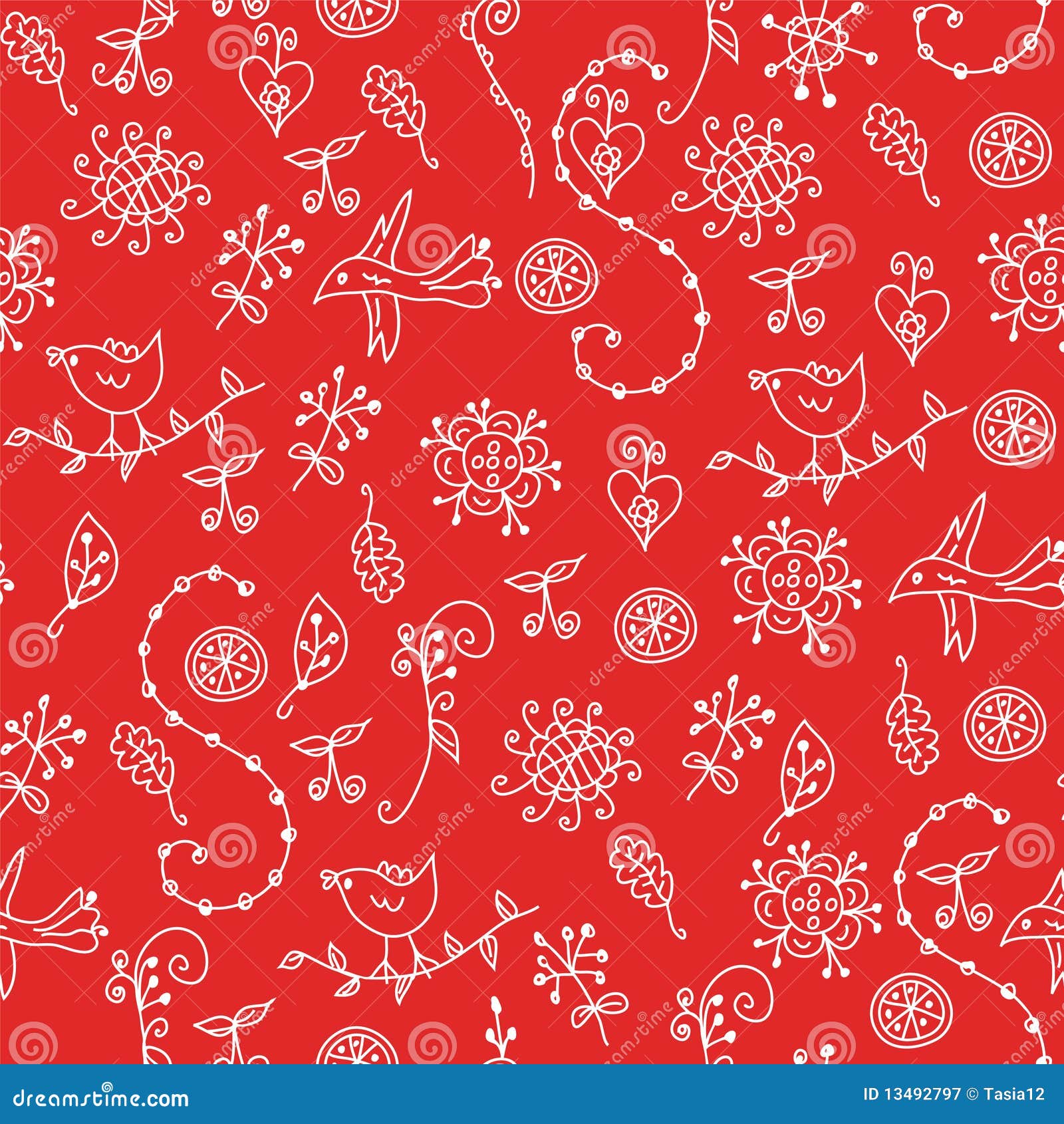 Floral Red Seamless Pattern with Graphic Symbols Stock Vector ...