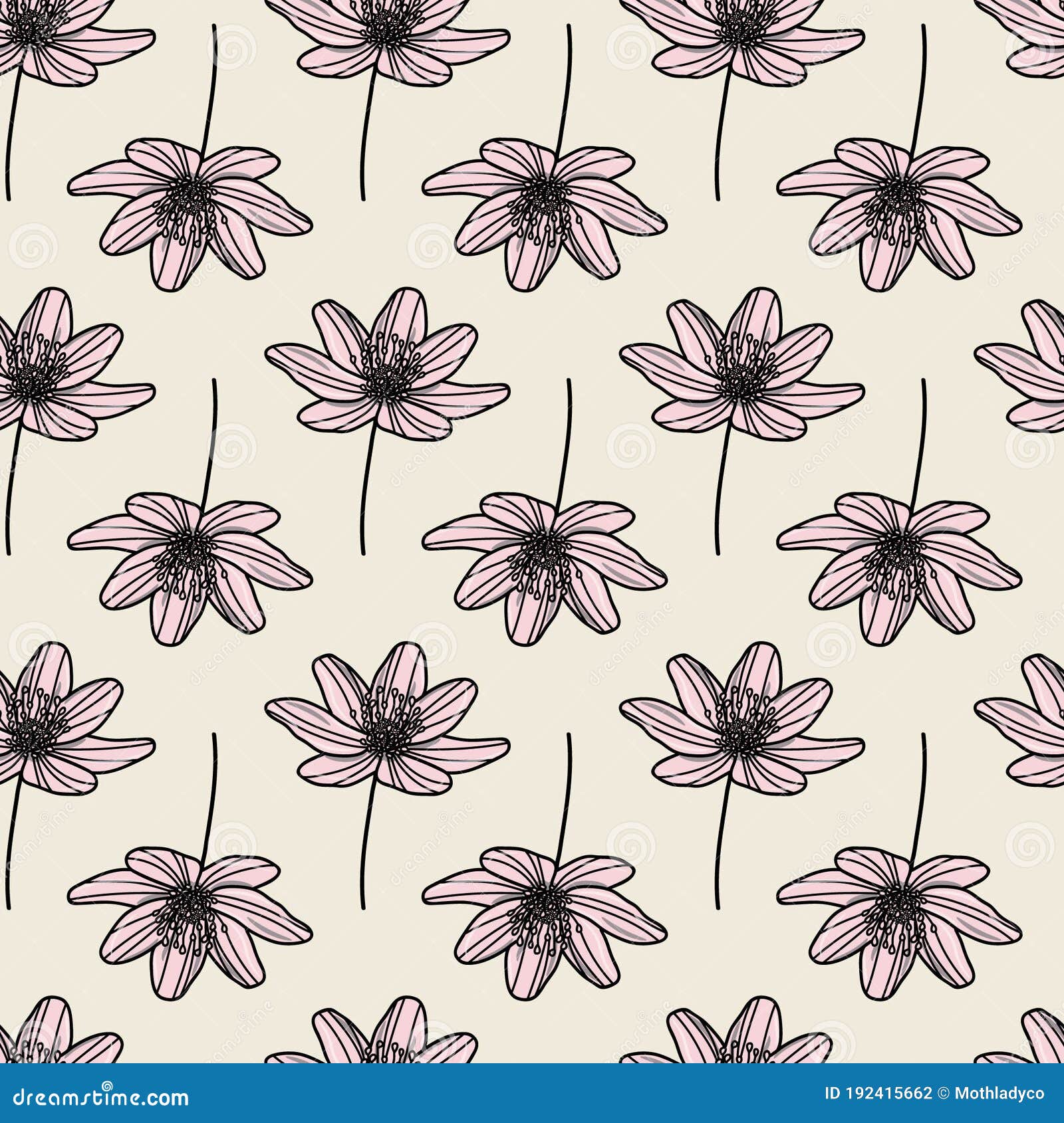 Floral Repeat Pettern Design with Hand Drawn Flower Elements Stock ...