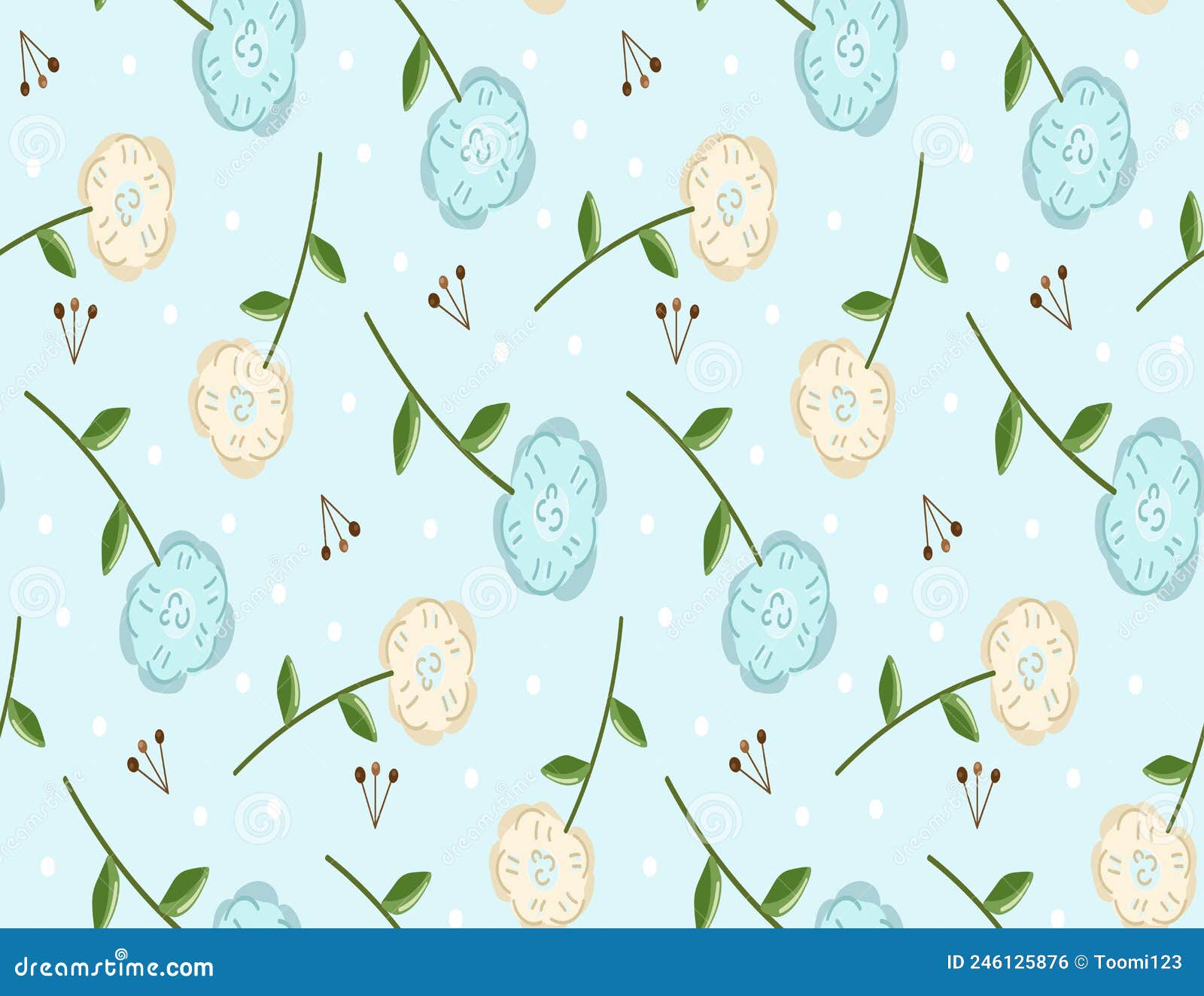 Floral Repeating Pattern on Blue Stock Vector - Illustration of ...