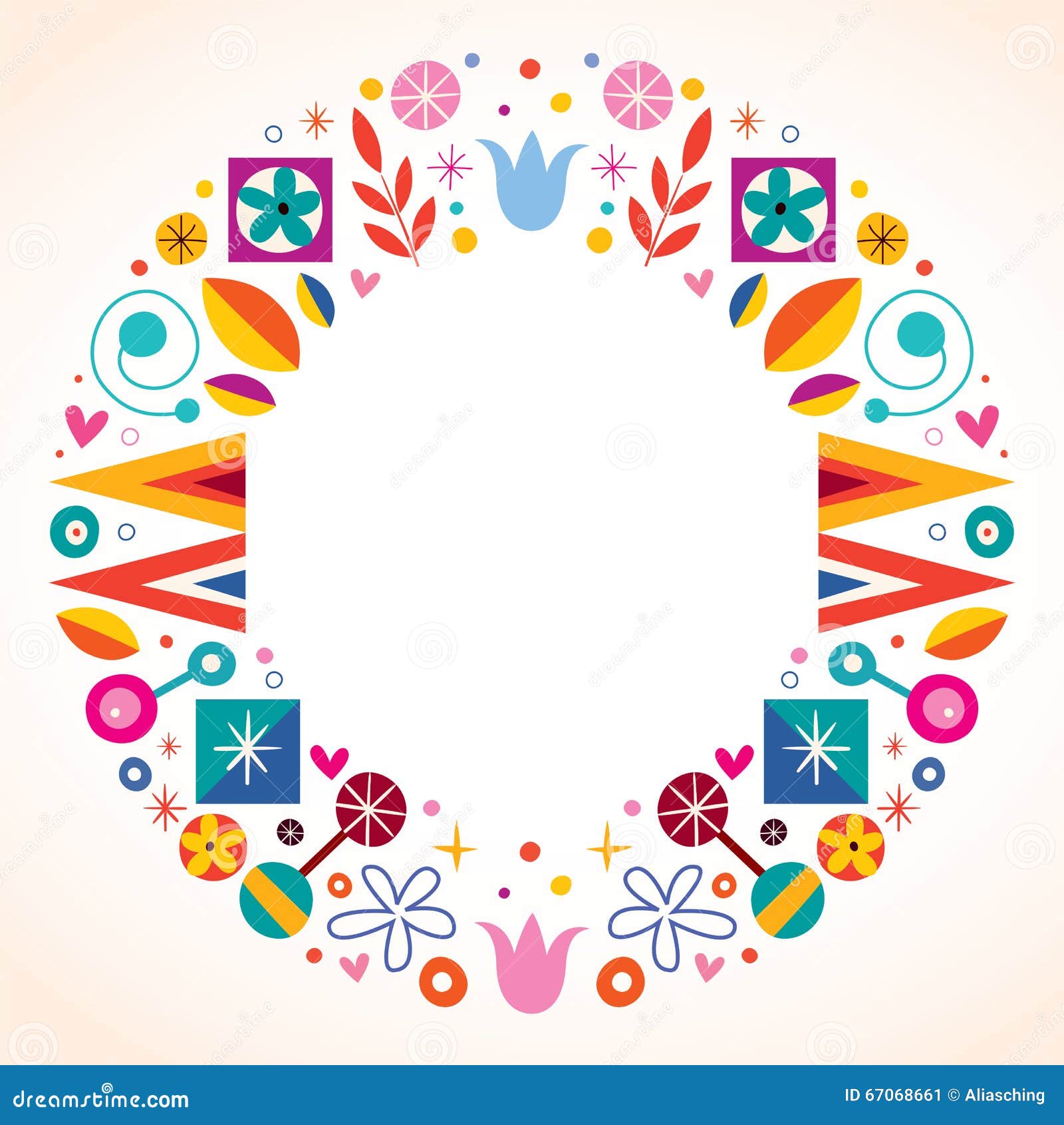 Floral Retro Circle Round Frame Border Stock Vector - Illustration of ...