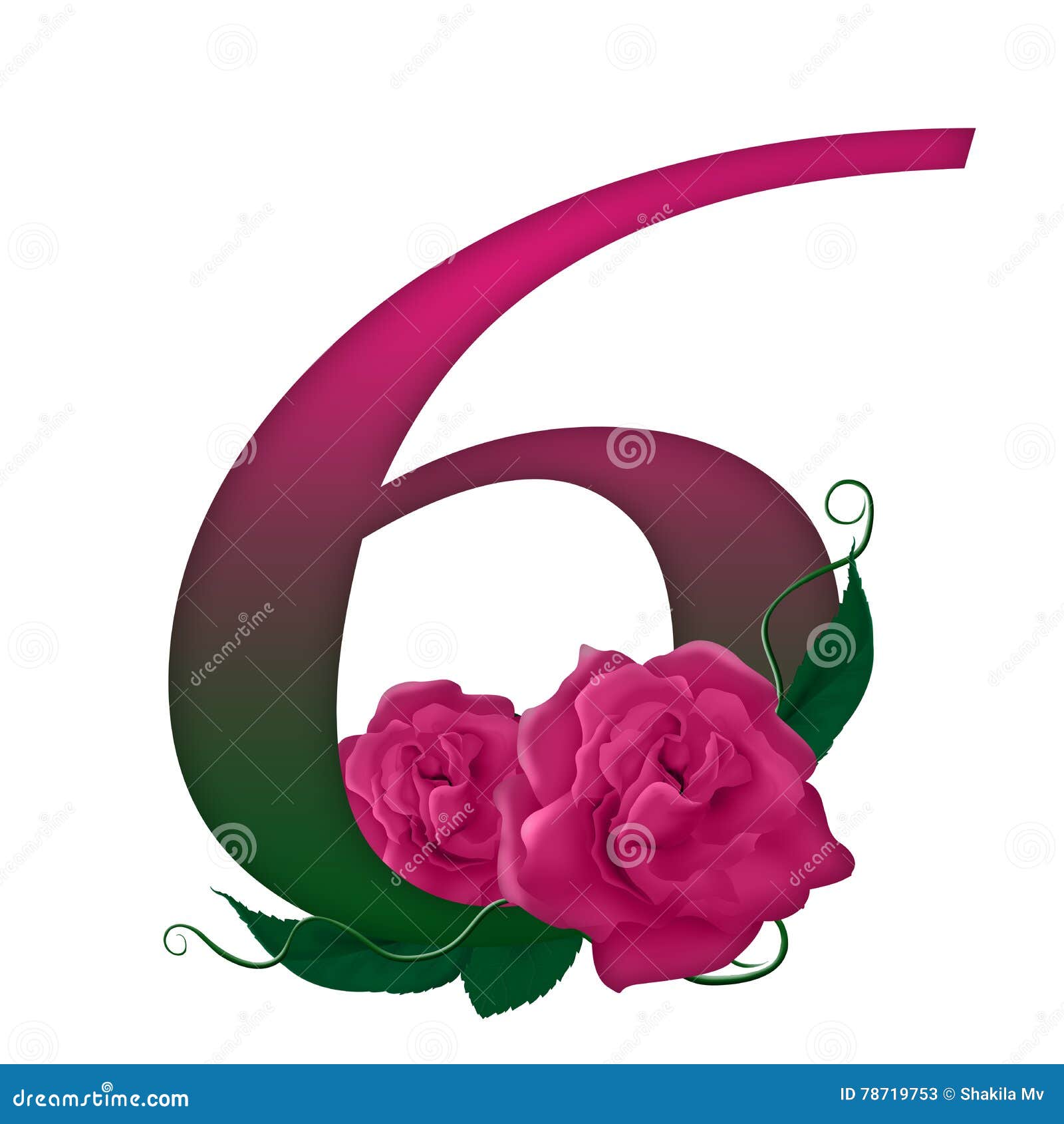 Floral rosado del número 6 imagen de archivo. Ilustración de color ...