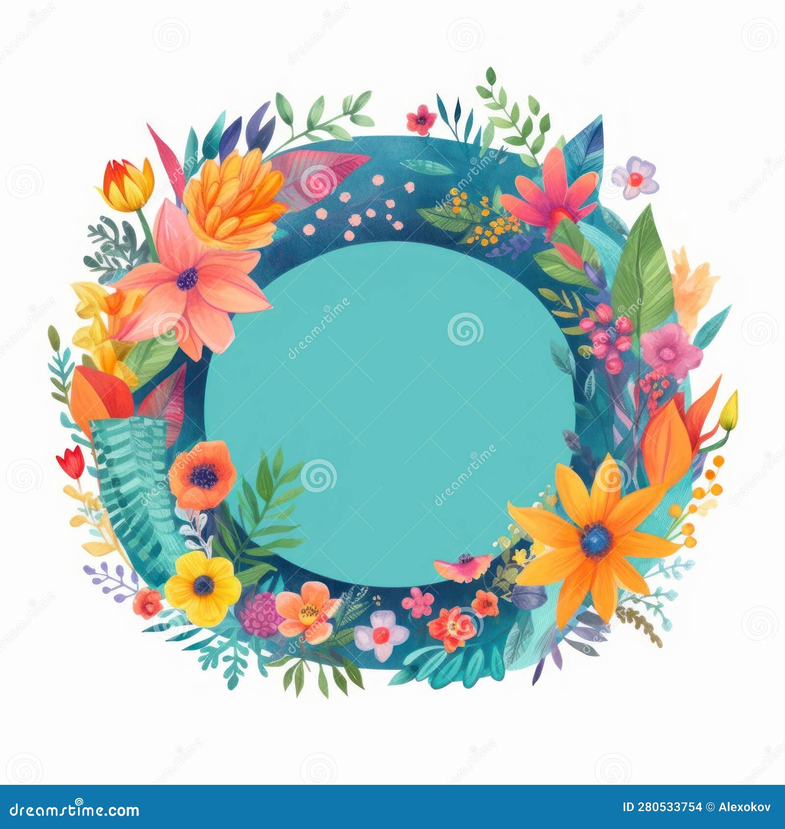 Floral Round Banner on White Background . Stock Illustration ...