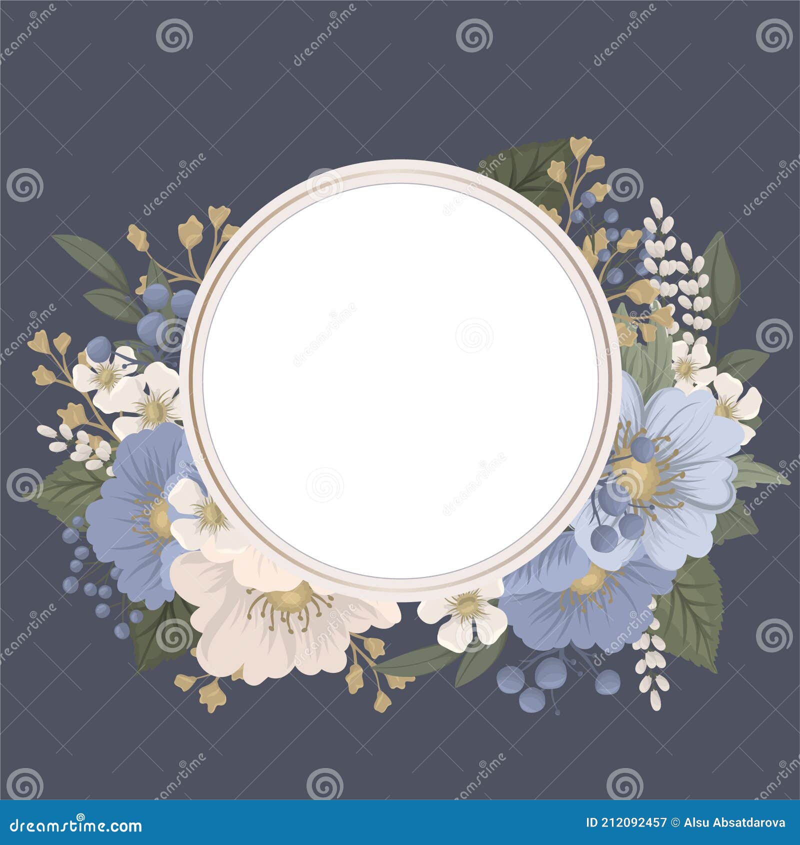Floral Round Border - Blue Circle Frame with Flowers Stock Vector ...