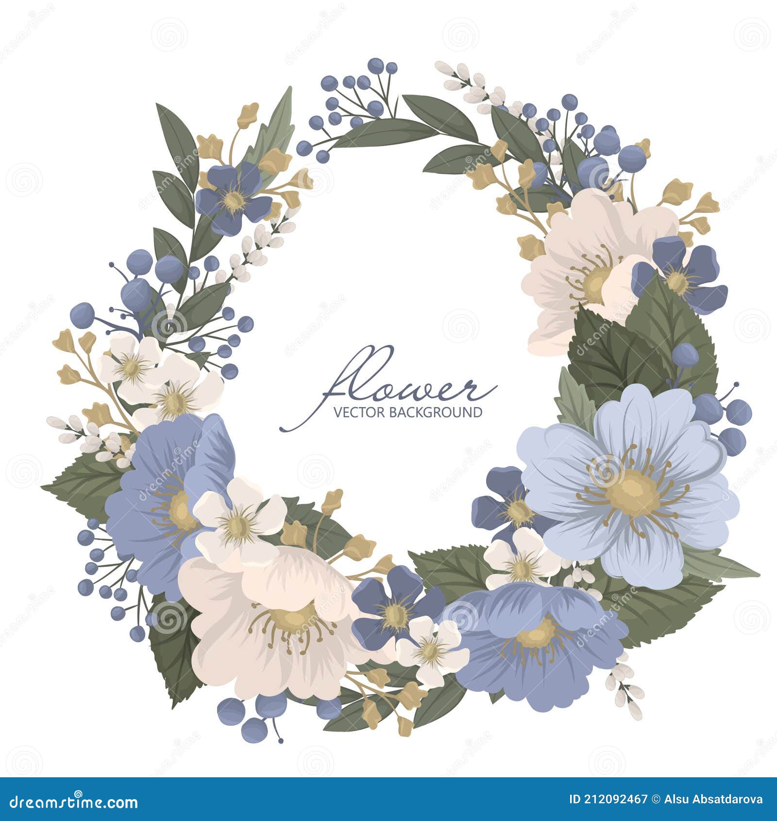 Floral Round Border - Blue Circle Frame with Flowers Stock Vector ...