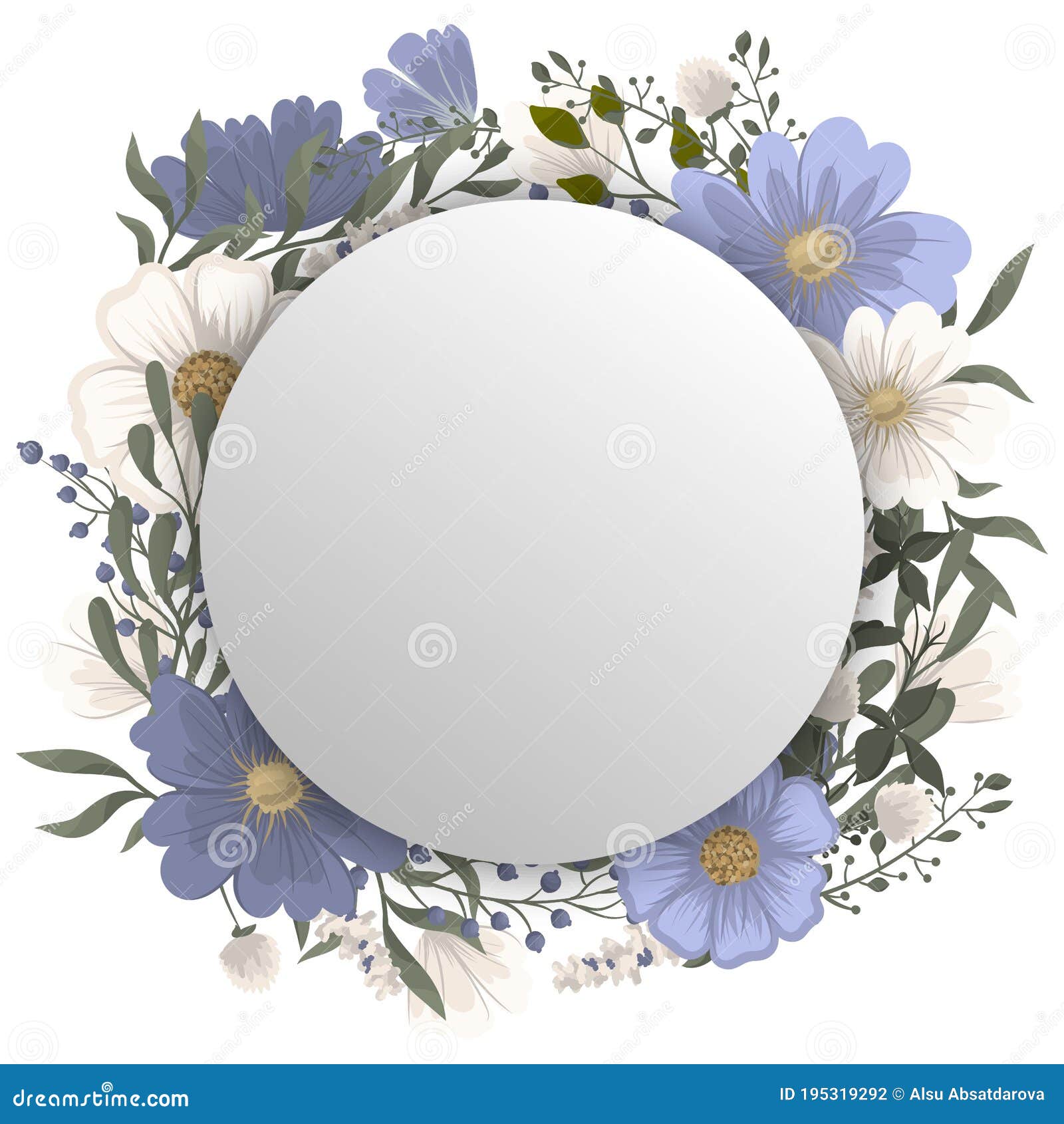 Floral Round Border - Light Blue Circle Frame with Flowers Stock Vector ...