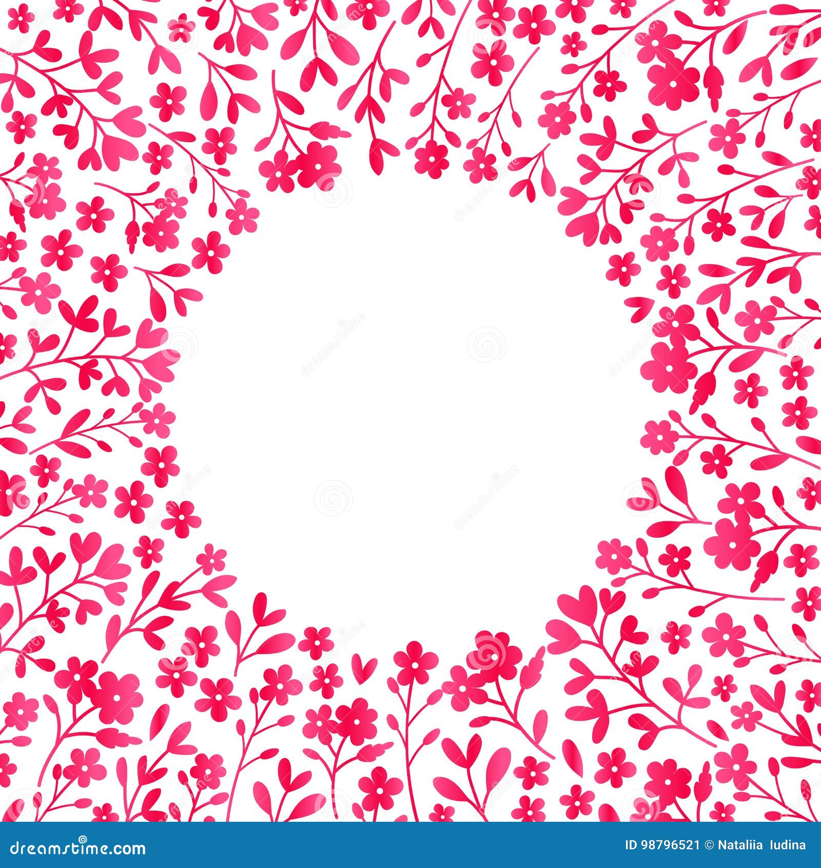Floral Round Frame of Pink Flowers. Vector Illustration. Stock Vector ...
