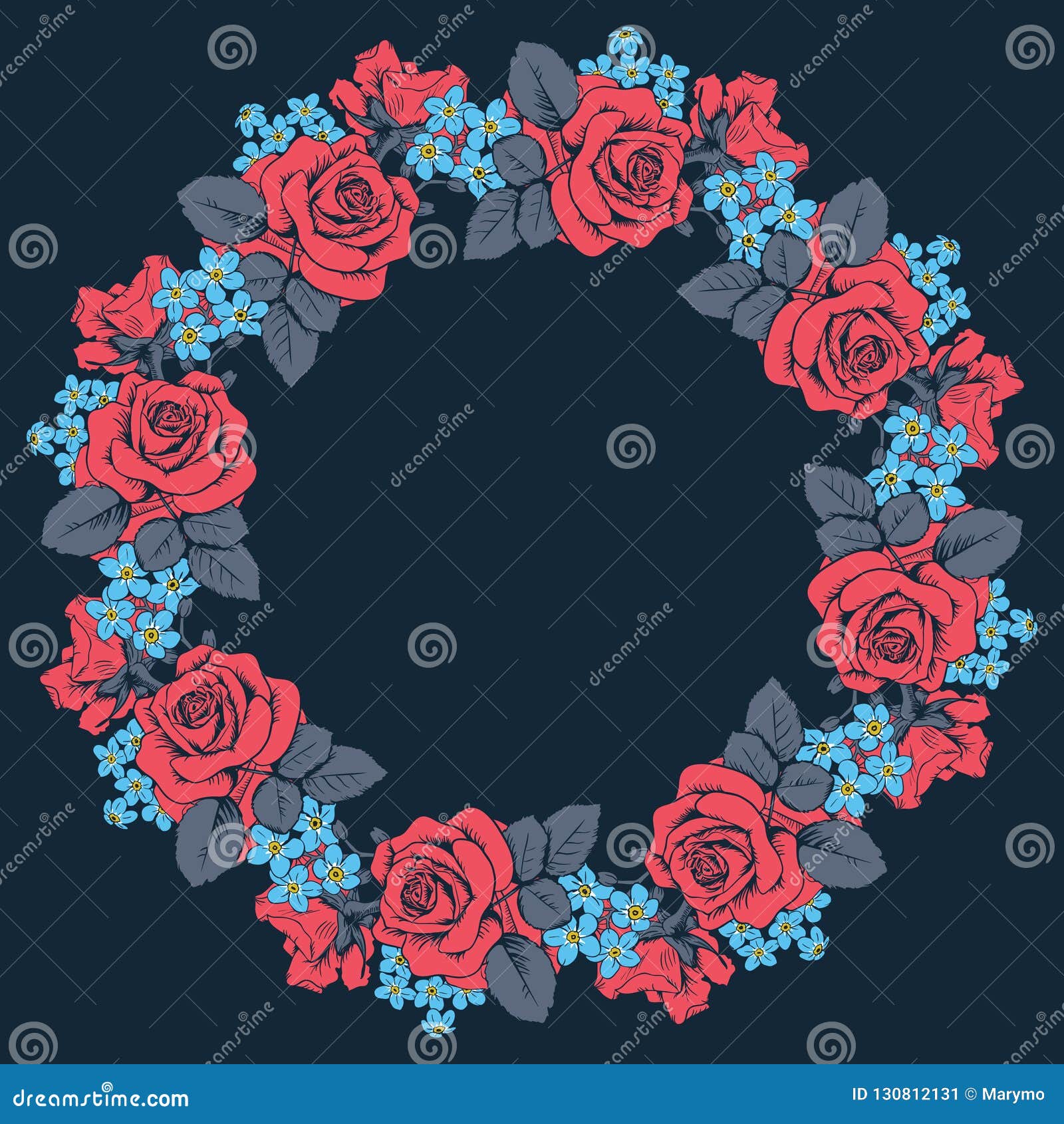 Floral Round Pattern on Black Background. Vector Illustration Stock ...