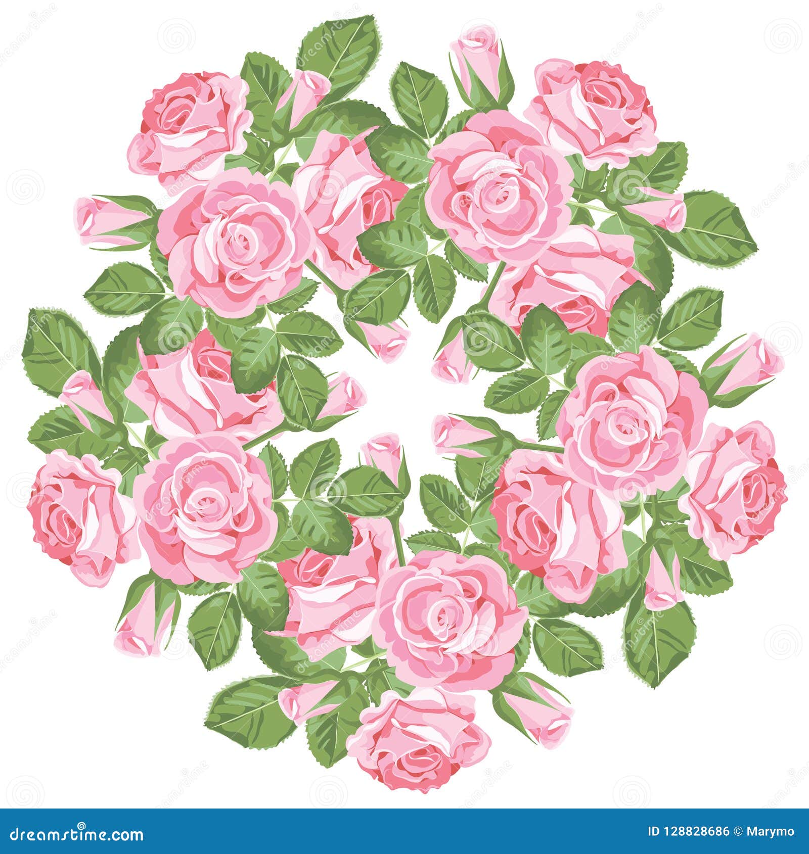 Floral Round Pattern on White Background. Realistic Pink Roses Stock ...