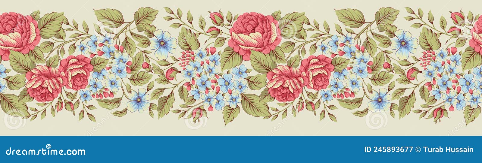 Floral Running Border Roses Textile Stock Image - Image of pattern ...
