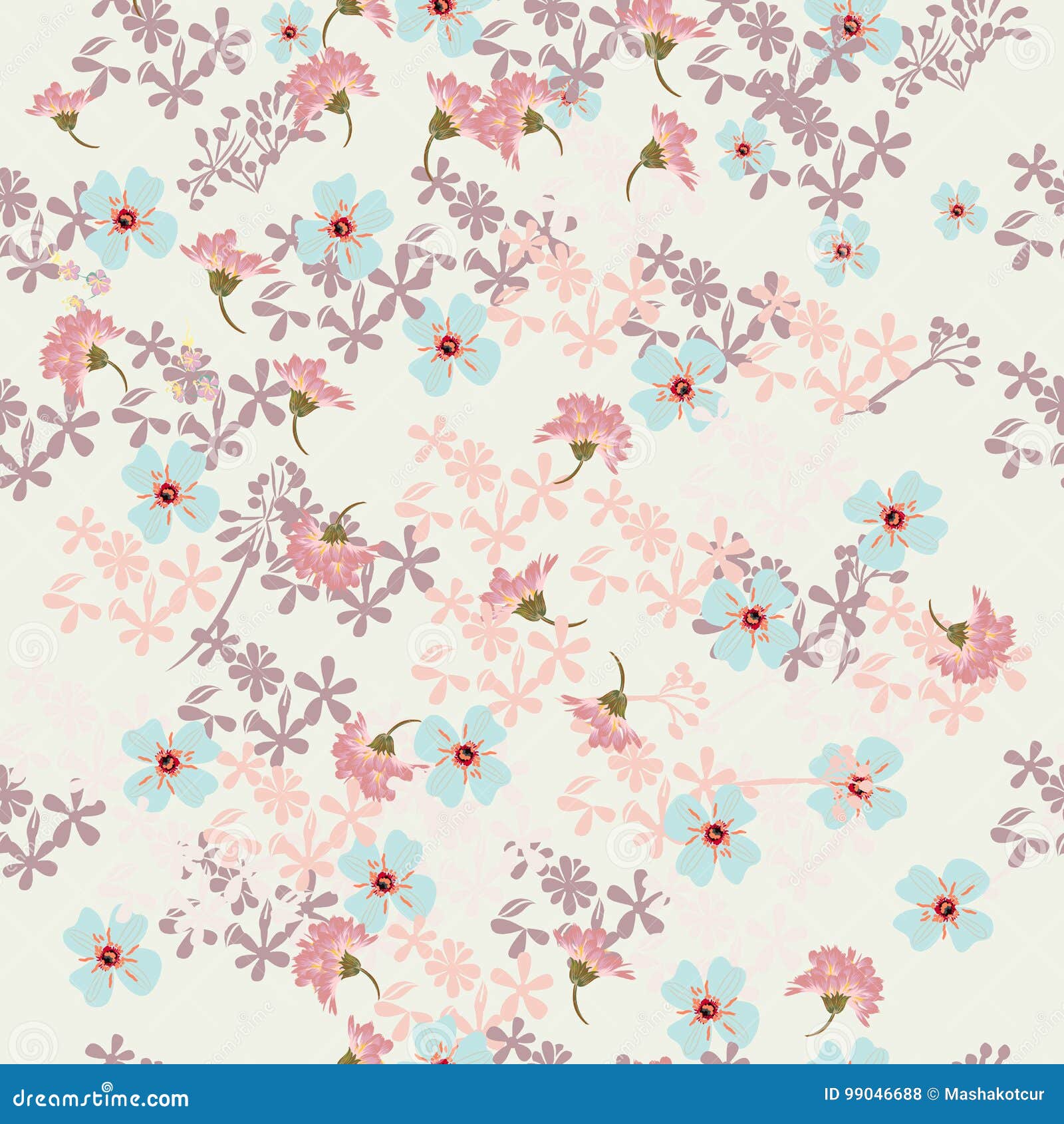 Floral Rustic Pattern with Pink and Flowers Stock Vector - Illustration ...