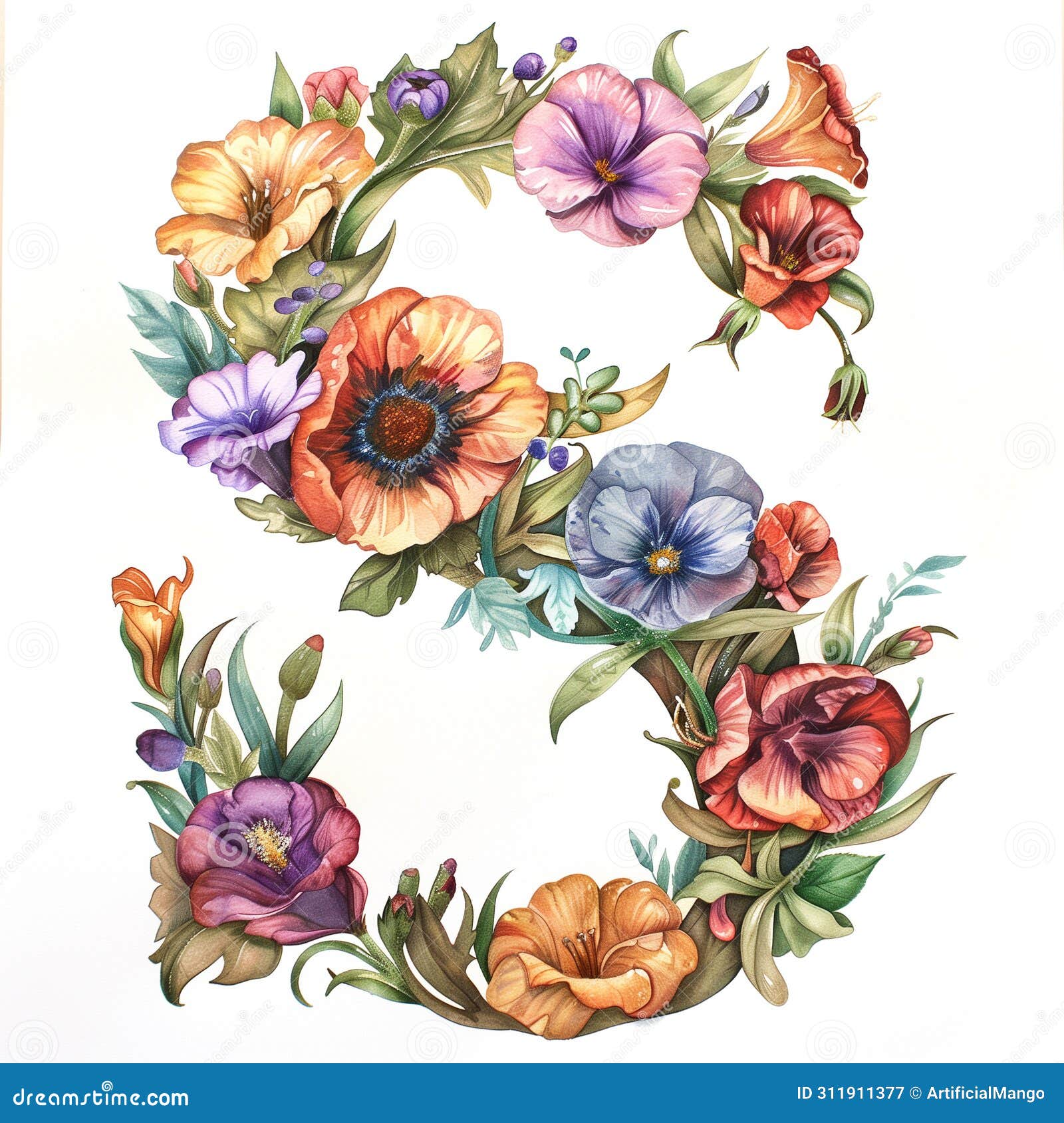 Floral S Letter. AI Generated. Stock Illustration - Illustration of ...