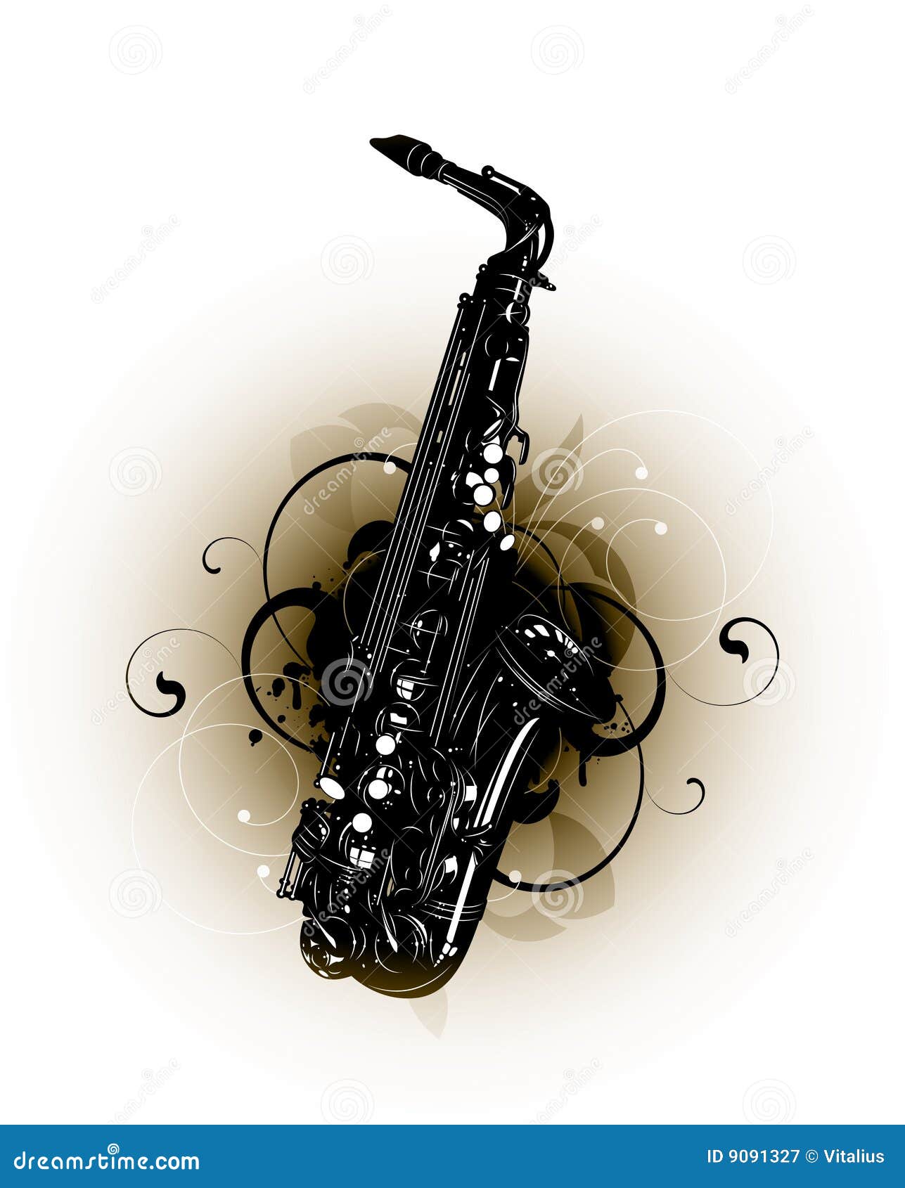 Floral Saxophone stock vector. Illustration of brown, artistry - 9091327