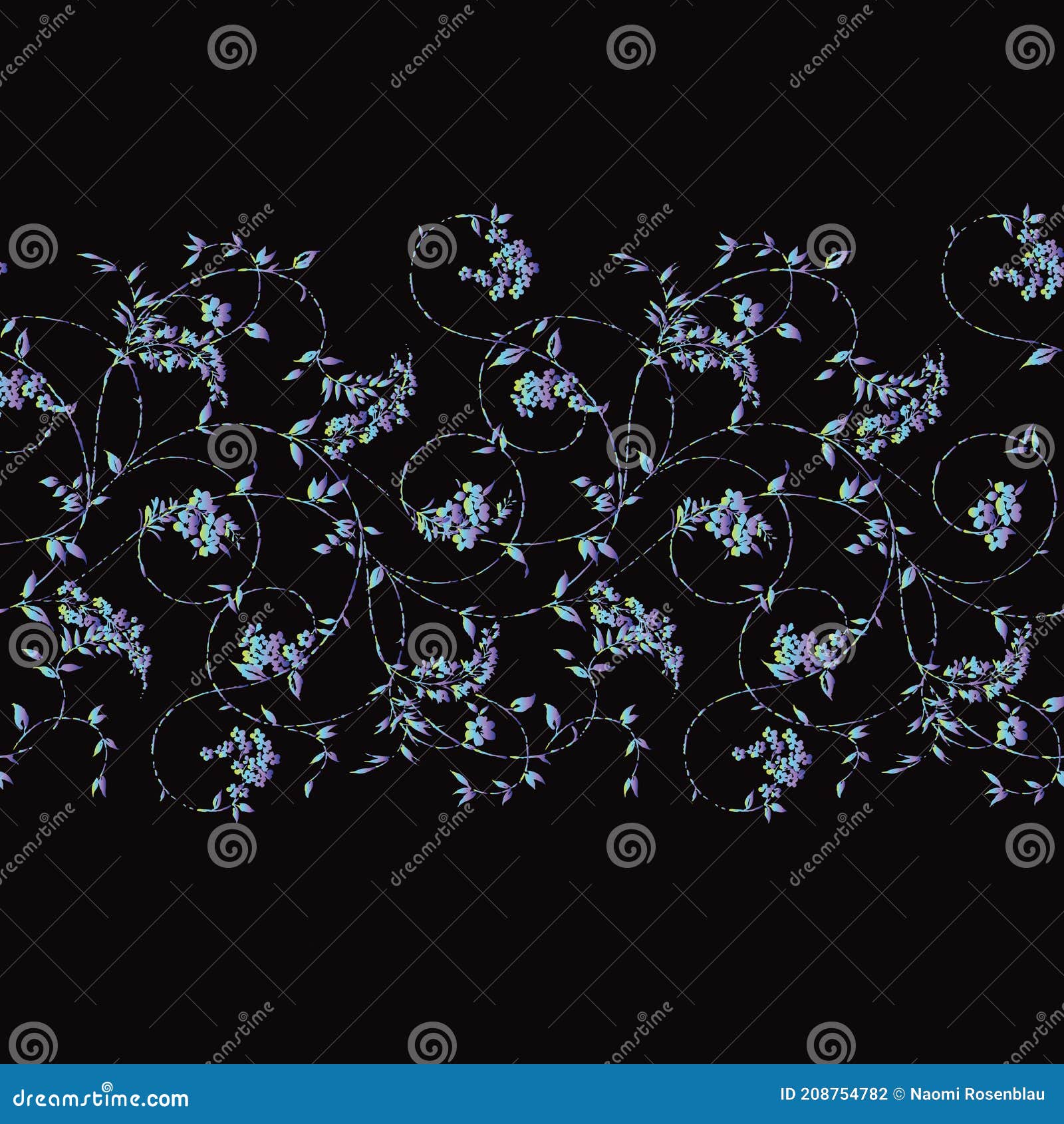 Floral Scroll Border with Gradient Coloring. Seamless. Stock Vector ...