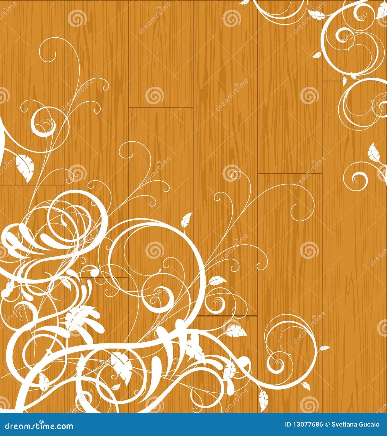 Floral Scroll on Wooden Background Stock Vector - Illustration of ...