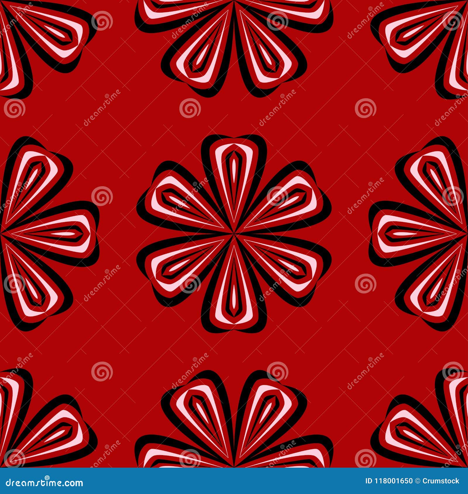 Floral Seamless Background. Black and White Flower Pattern on Red Stock ...