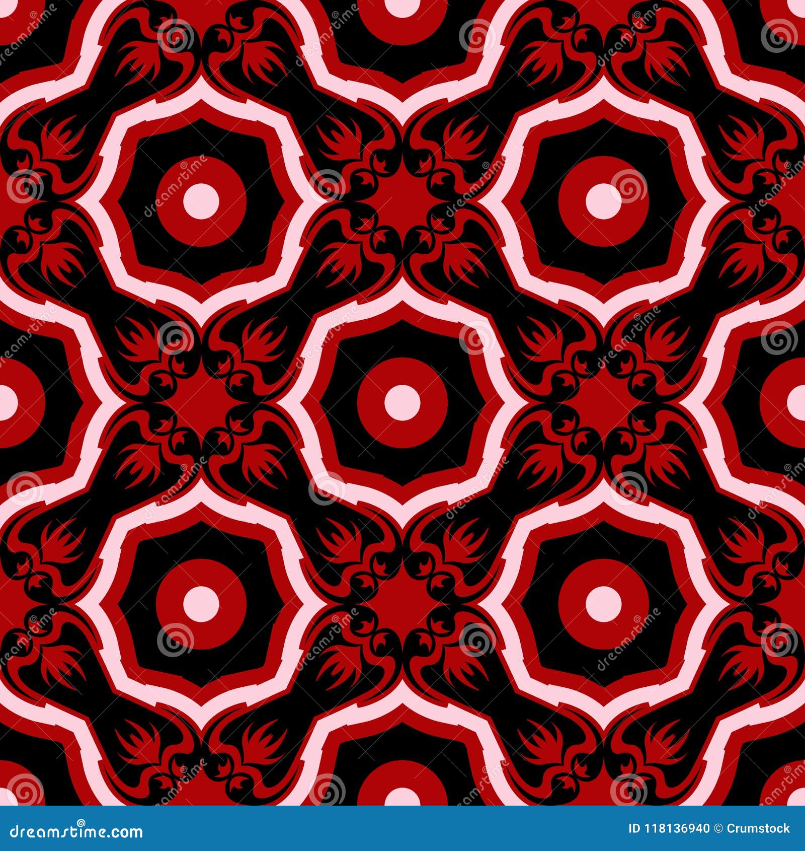 Floral Seamless Background. Black and White Flower Pattern on Red Stock ...