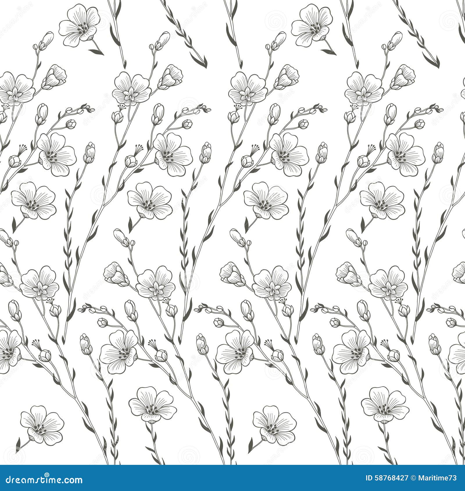 Floral Seamless Background of Flax Plant. Stock Illustration ...