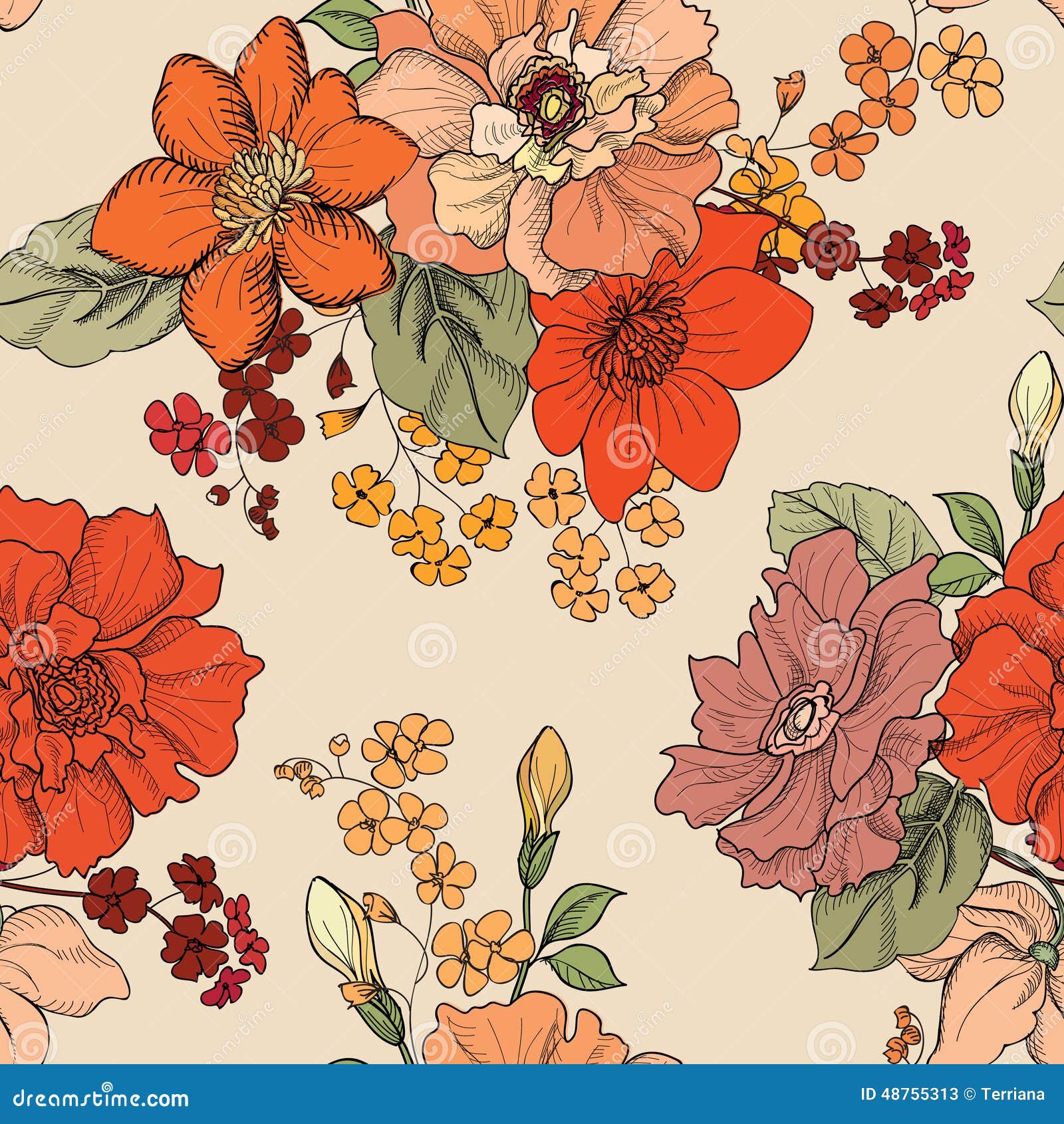 Floral Seamless Background. Flower Pattern. Flourish Wallpaper Stock ...