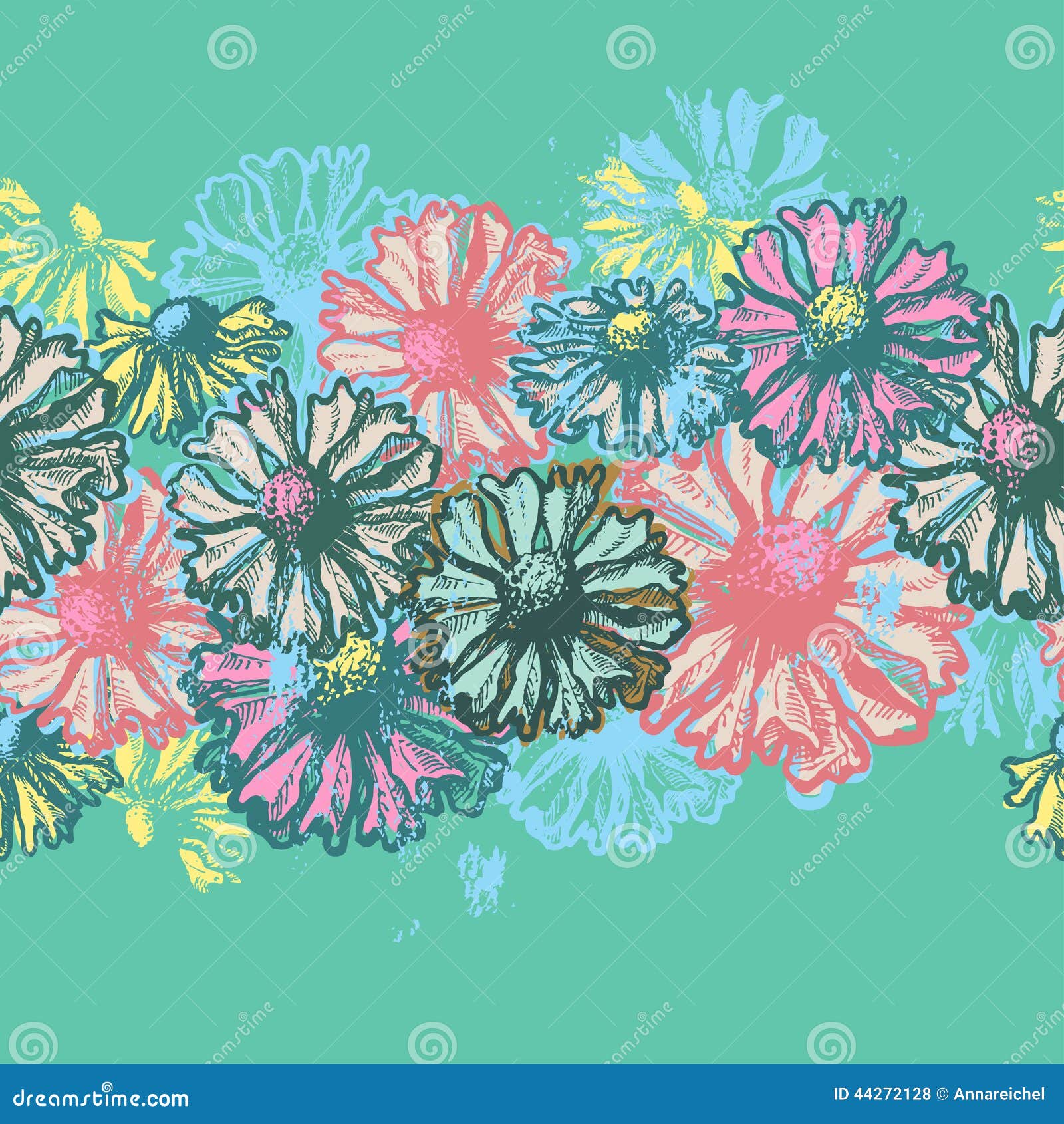 Floral Seamless Border in Turquoise Tones Stock Vector - Illustration ...