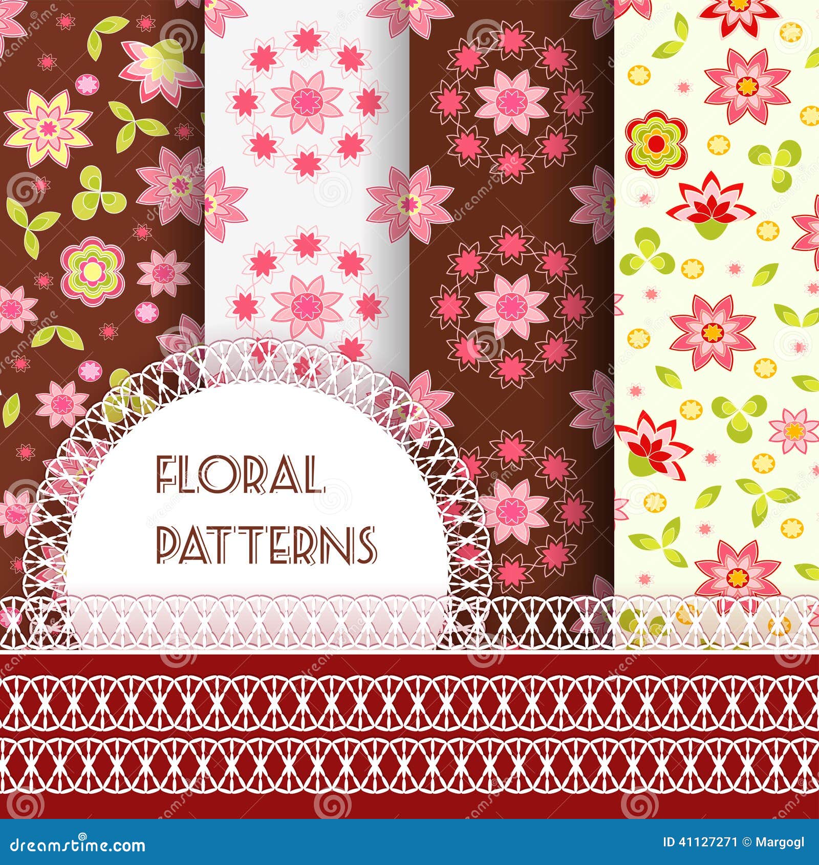 Floral Seamless and Borders. Set Stock Vector - Illustration of cotton ...